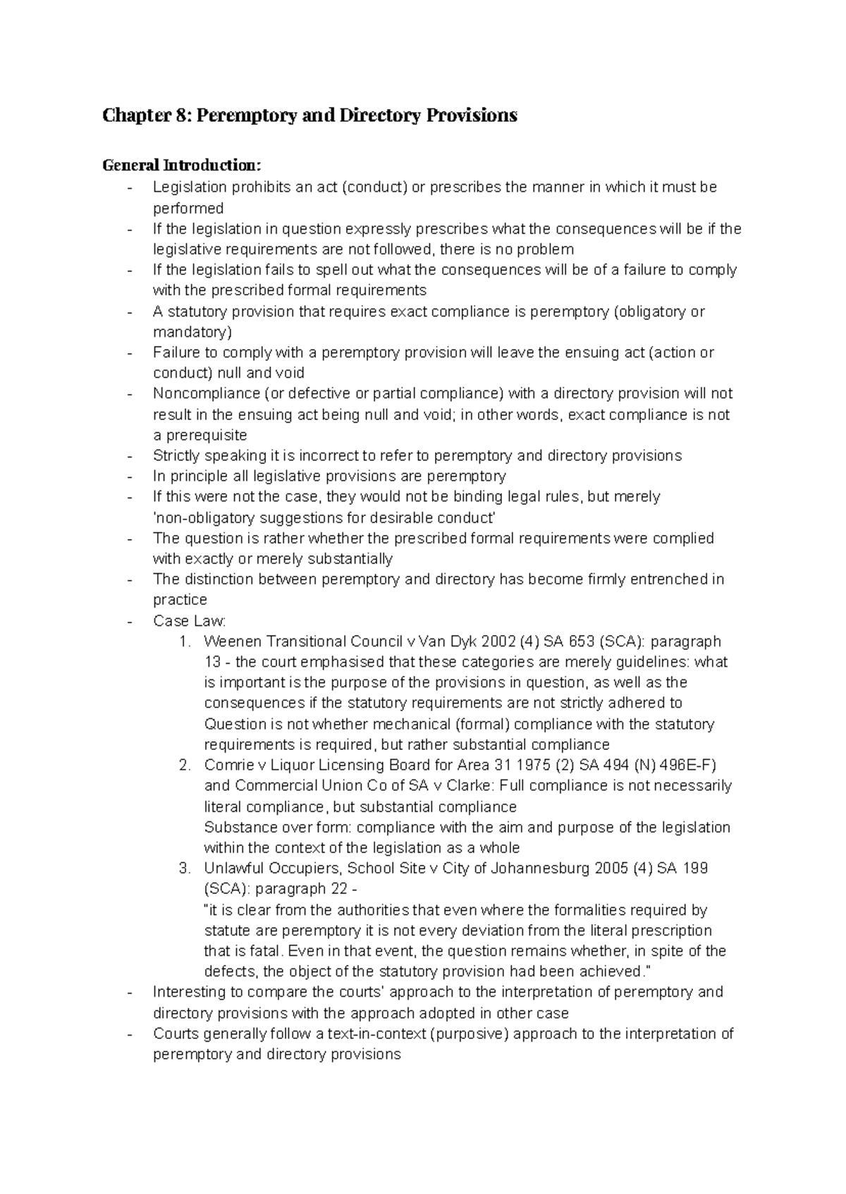 RVW 210 - Chapter 8: Peremptory vs. Directory Provisions Explained - Studocu