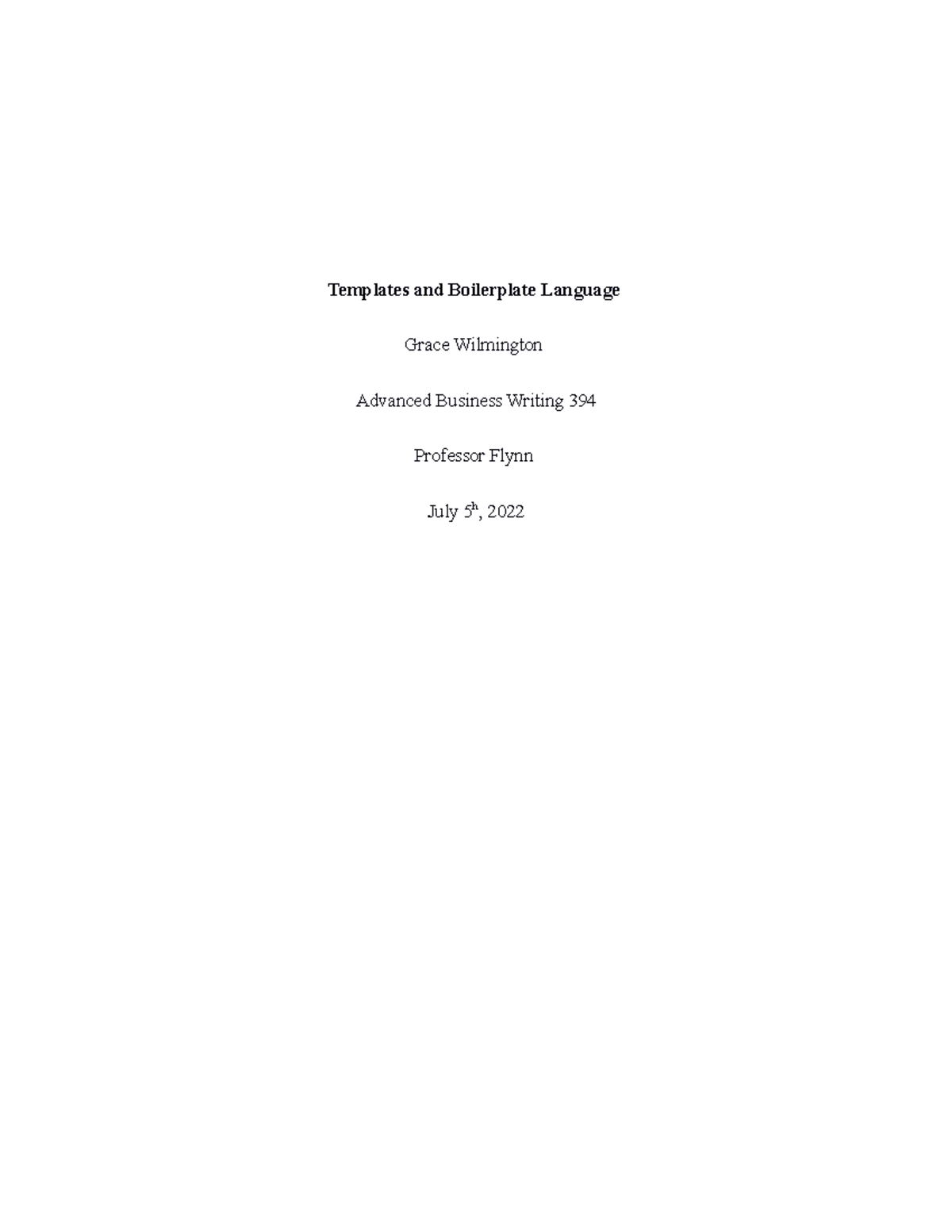 ABW 394: Report on Templates & Boilerplate Language in Writing - Studocu