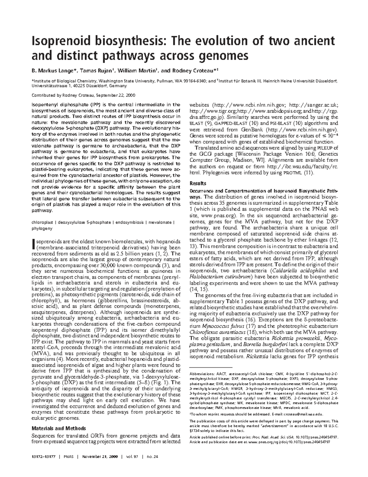 Isoprenoid Biosynthesis Pathways: Evolutionary Insights (BIOC 101 ...