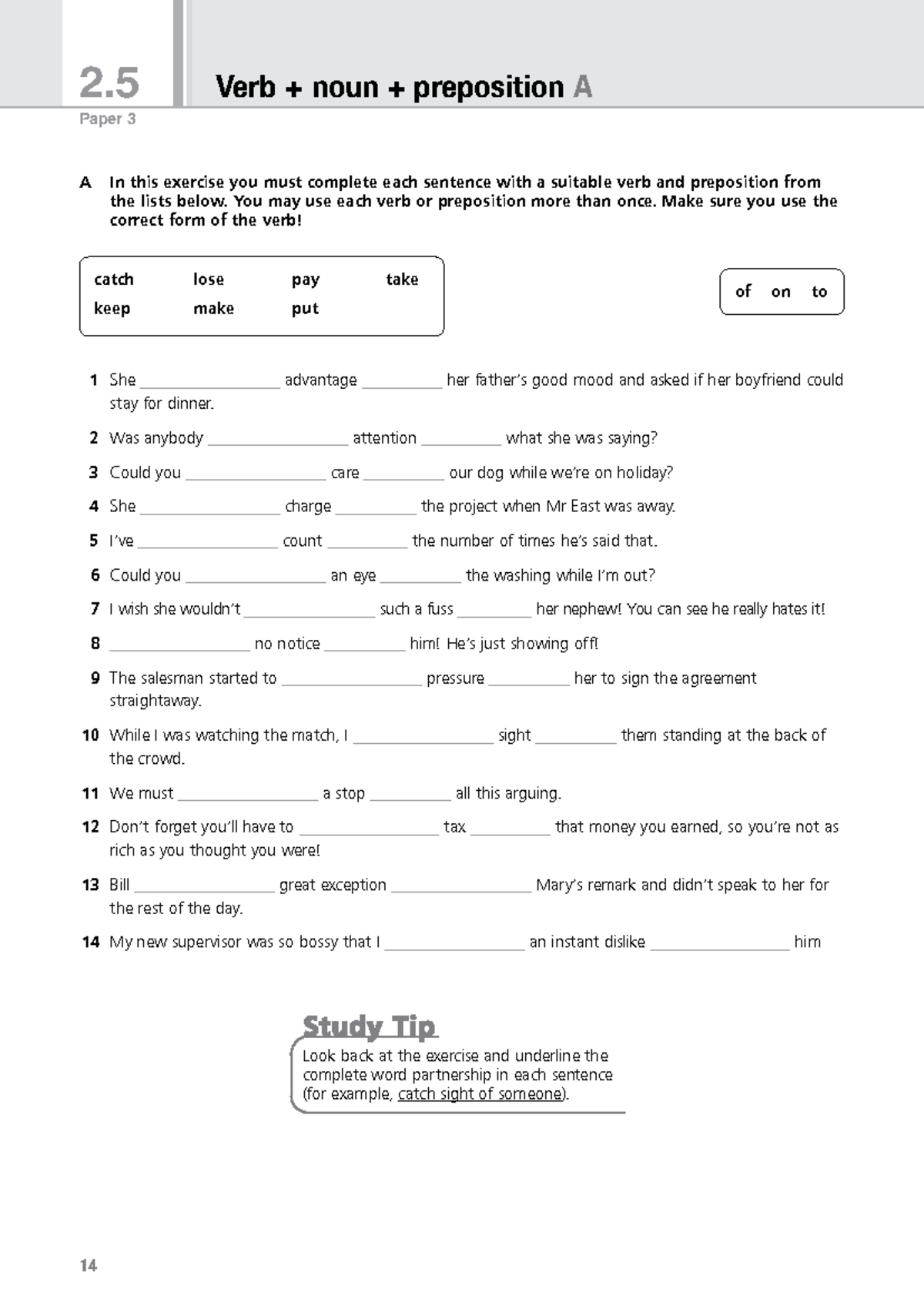 99 Collocation Verb + Noun + Preposition Exercises - Paper 3 2 Verb ...