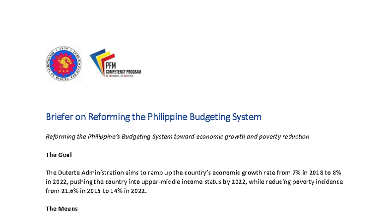 Reforming the Philippine Budgeting System: A Briefer on Economic Growth ...