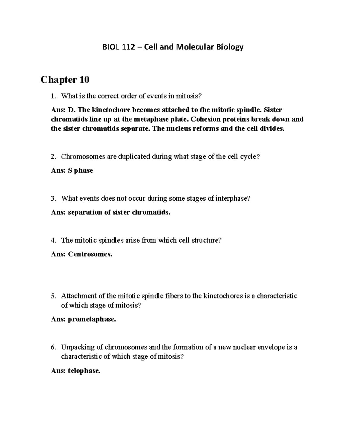 BIOL 112 Chapter 10 - Cell And Molecular Biology - BIOL 112 – Cell and ...