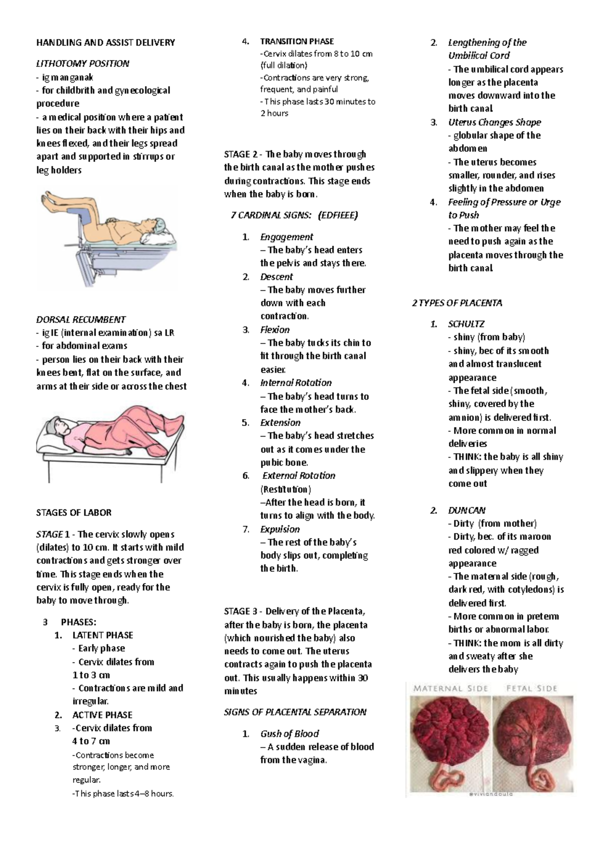 DR Notes: Nursing Duties for Lithotomy Position & Stages of Labor - Studocu