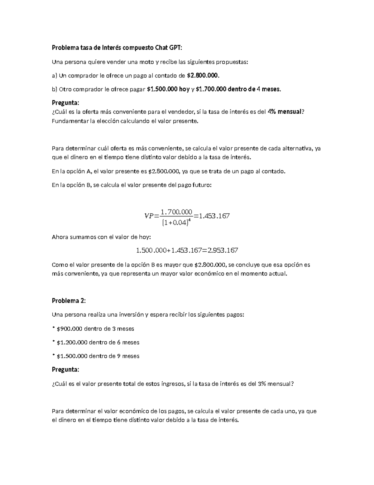 Problemas de Tasa de Interés Compuesto - Parcial 1 Matemáticas 1 - Studocu