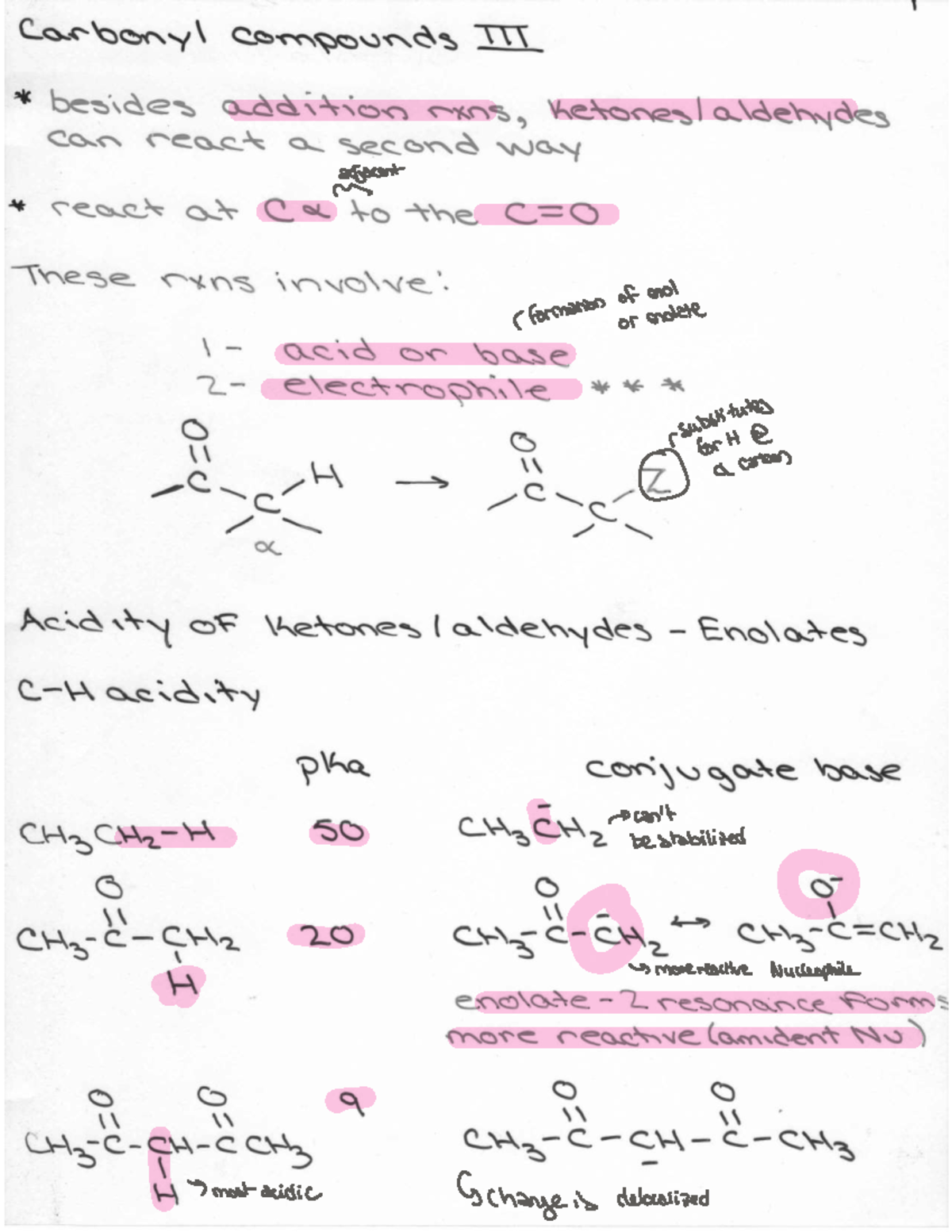 Chem 222 - Carbonyl Chemistry: Alpha Position Reactions Notes - Fall ...