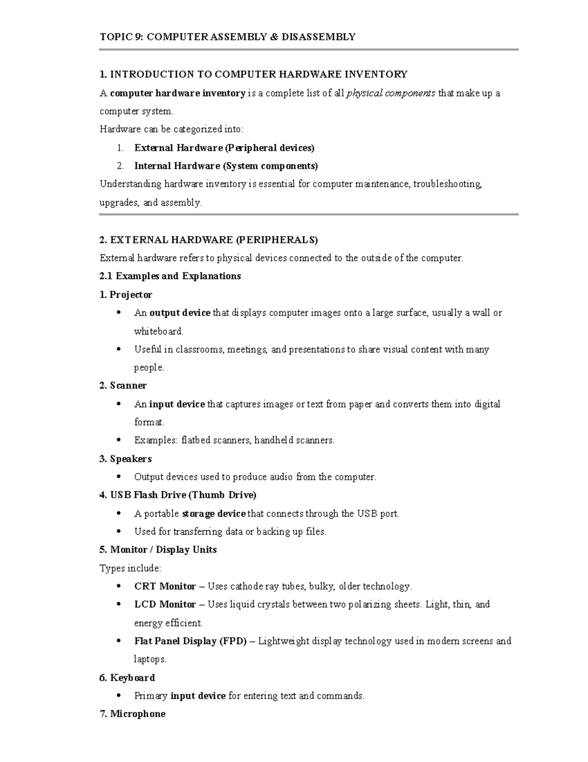 Topic 9: Computer Assembly & Disassembly Guide - Studocu
