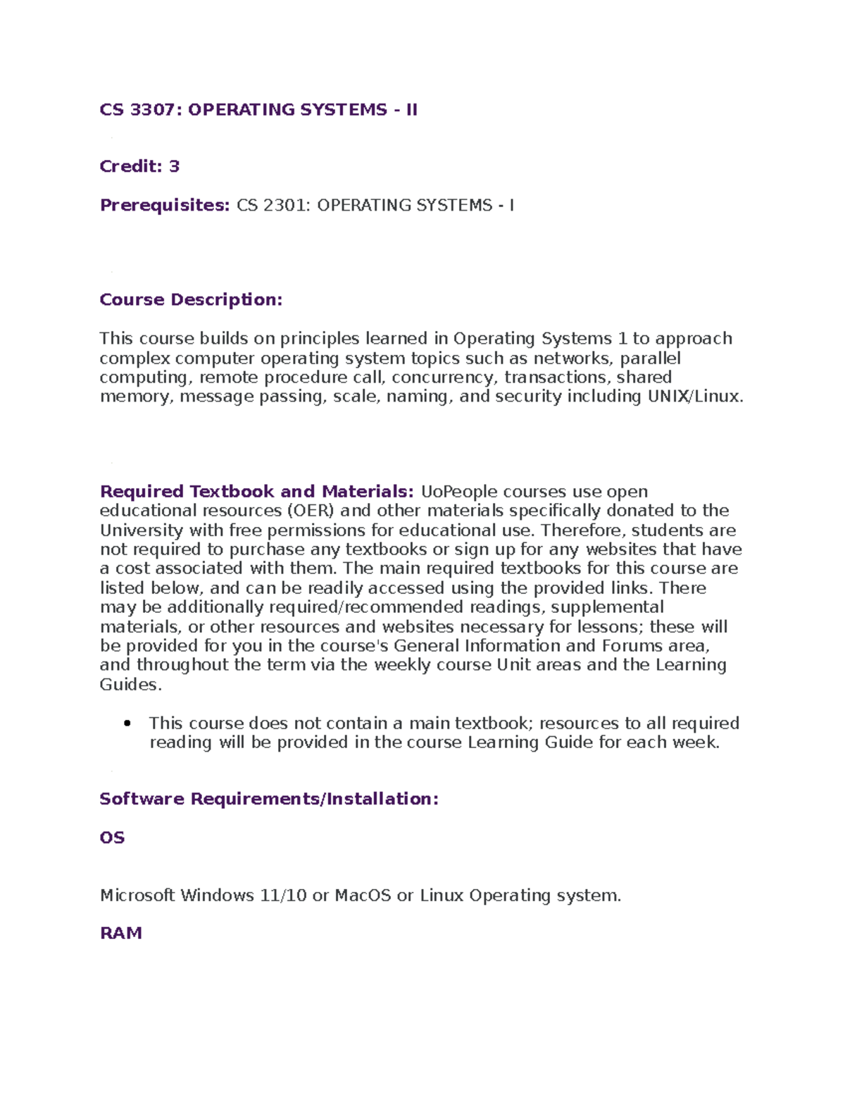 CS 3307 Operating Systems II: Textbook & Course Syllabus Details - Studocu