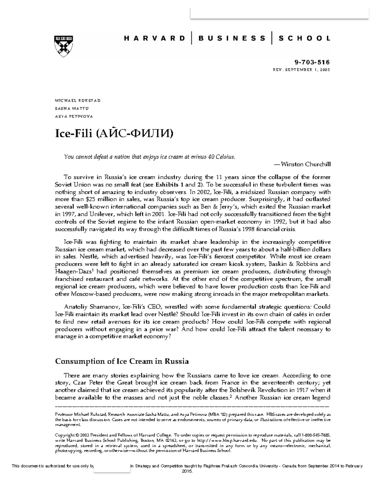 Ice-Fili - CASE - 9-703- REV: SEPTEMBER 1, 2005 Professor Michael ...