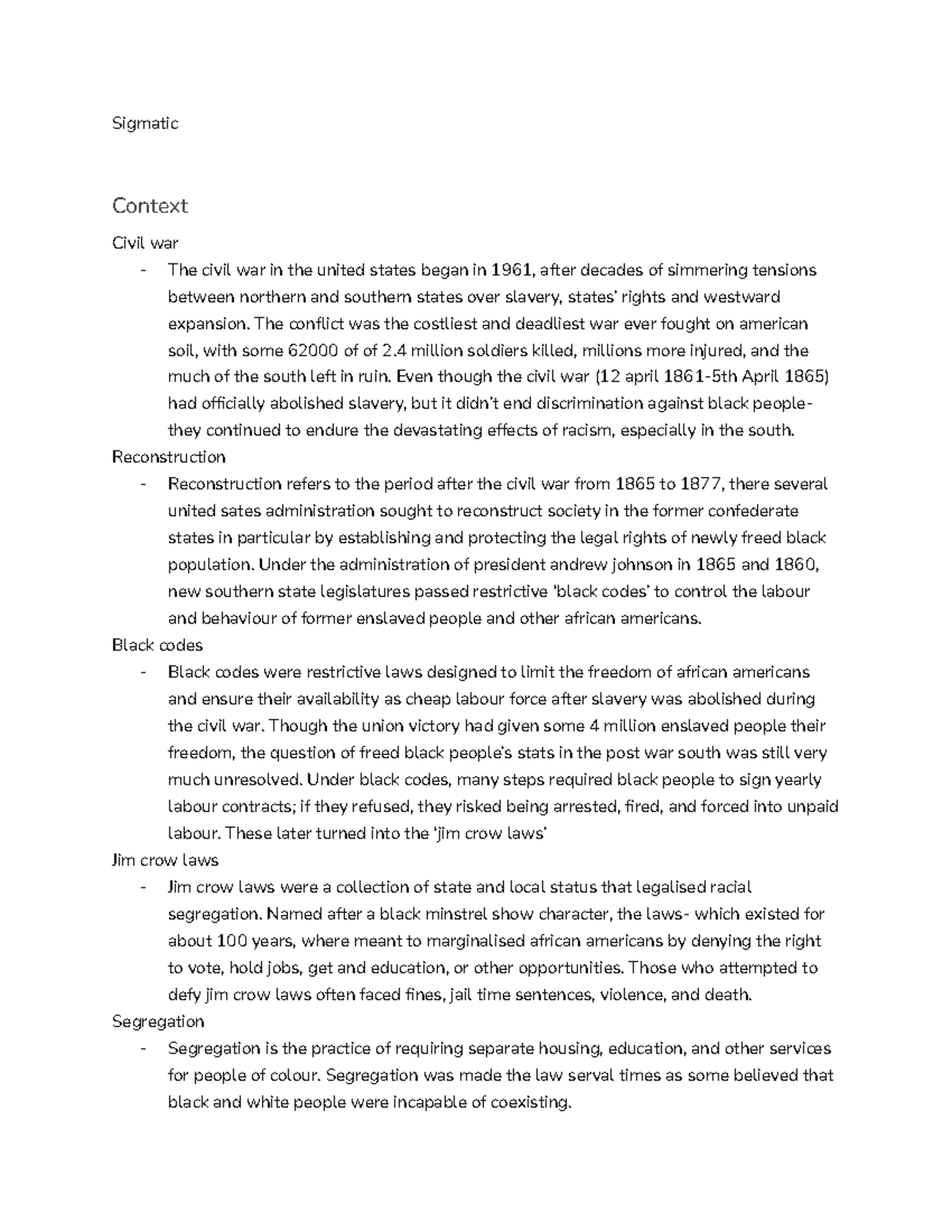 Civil War & Jim Crow Laws: Contextual Analysis (ENG 101) - Studocu