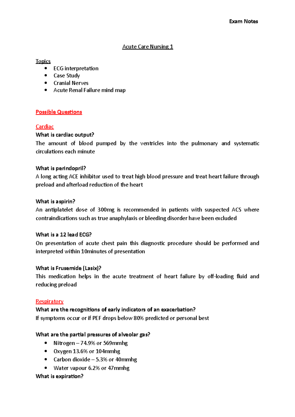 Acute Care Nursing Notes (ACN 1): Key Concepts & Clinical Assessments ...