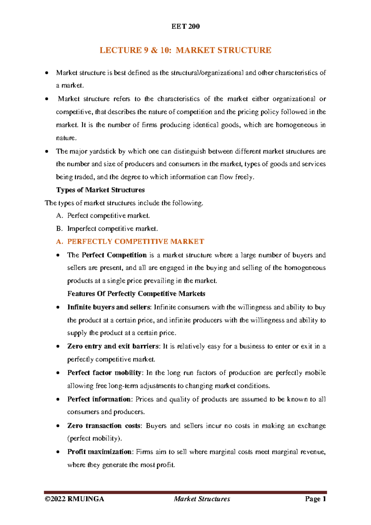 EET 200 LECTURE 9 & 10: MARKET STRUCTURE OVERVIEW - Studocu
