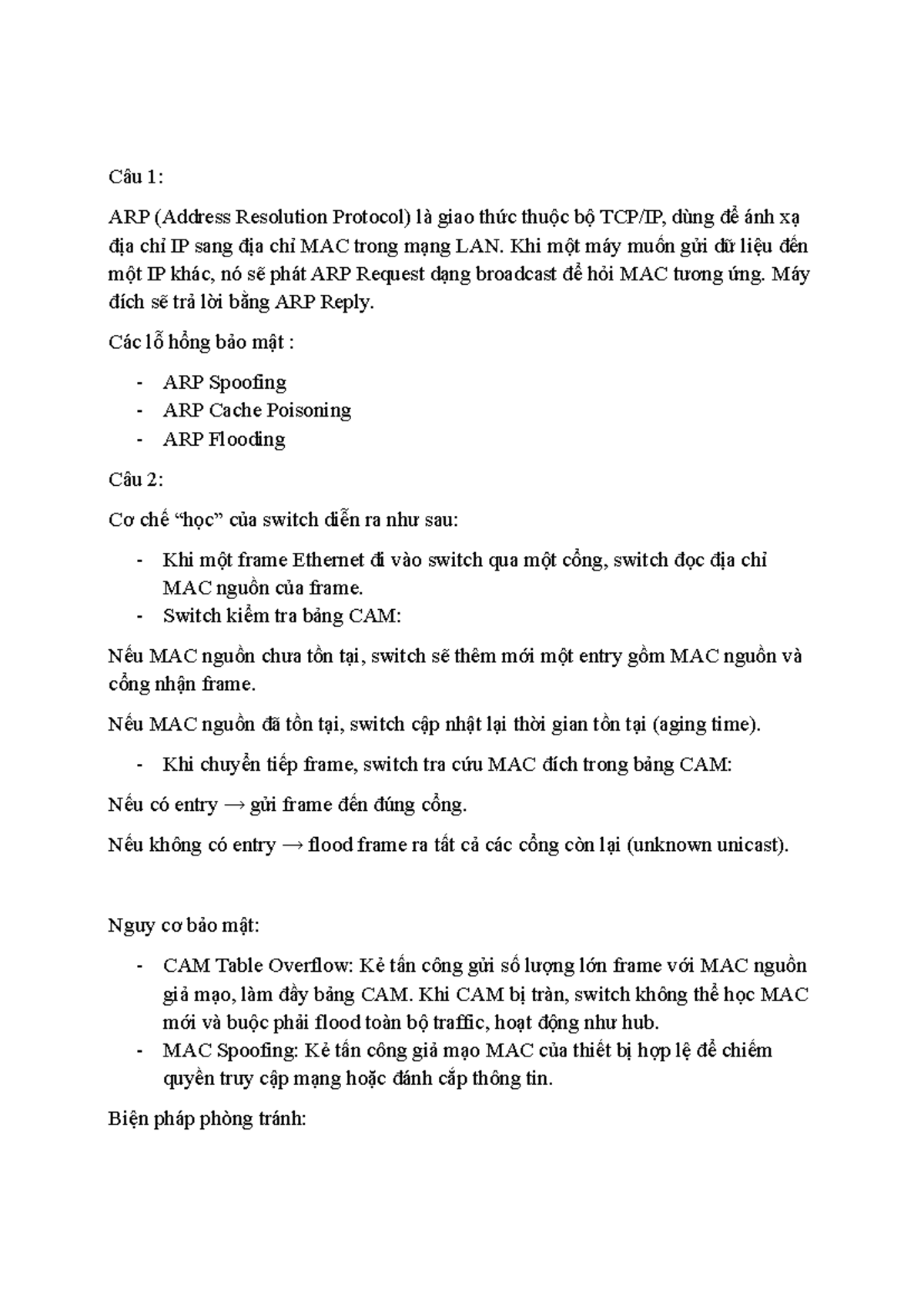 2251120408-ARP & Switch Security Mechanisms - Case Study - Studocu