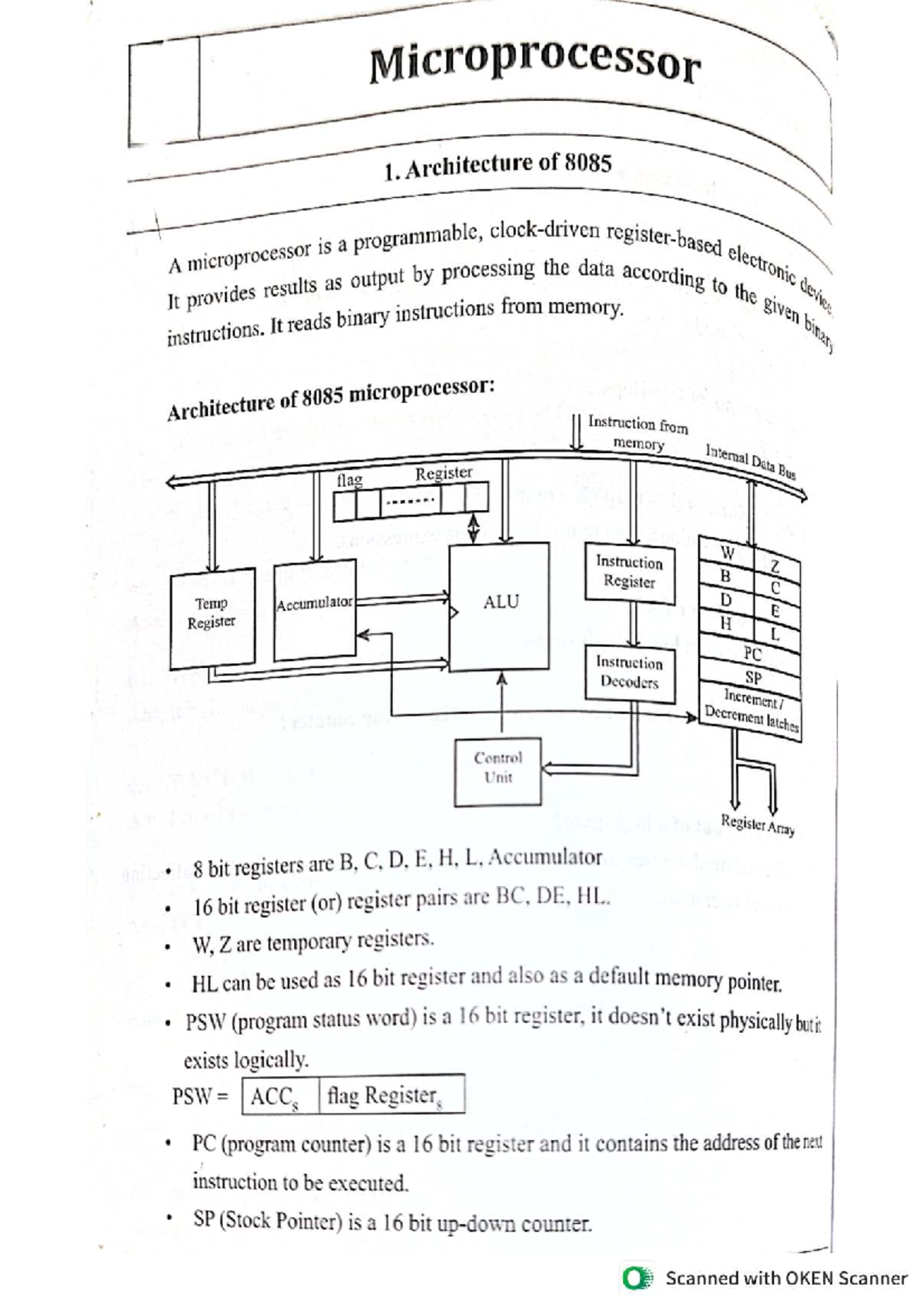 Microprocessor 1: Architecture and Instruction Set of 8085 - Studocu