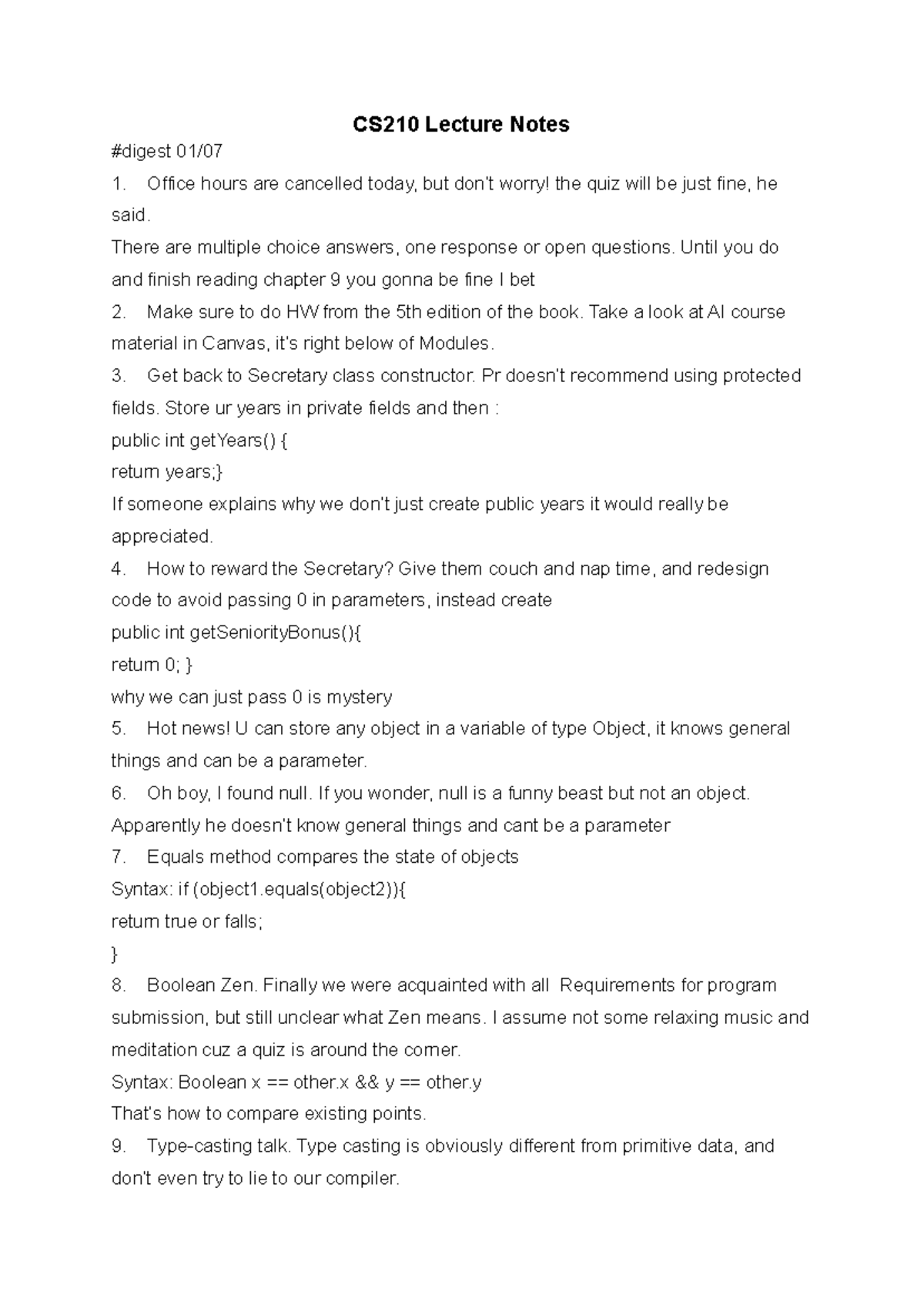 CS 210 Lecture Notes: Key Concepts from Digest 01 - Studocu
