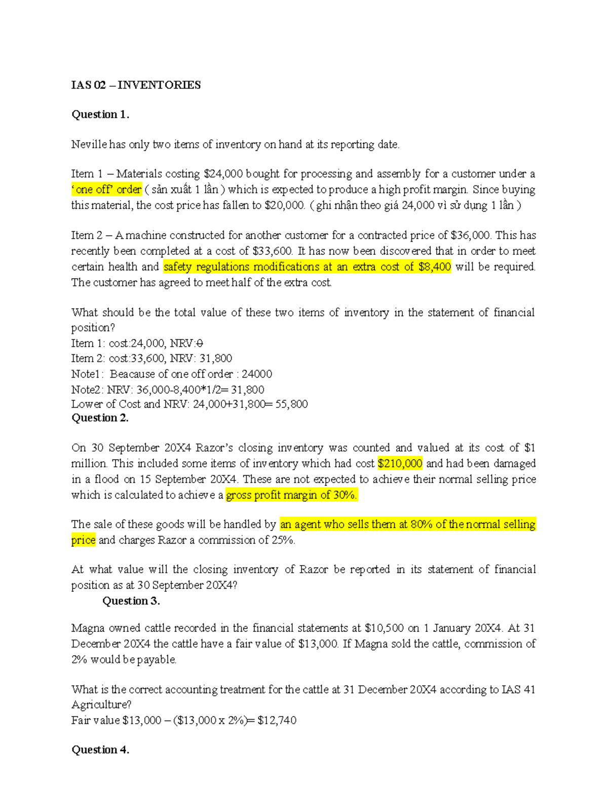 IAS 02 - Inventory Case Study: Questions and Solutions - Studocu