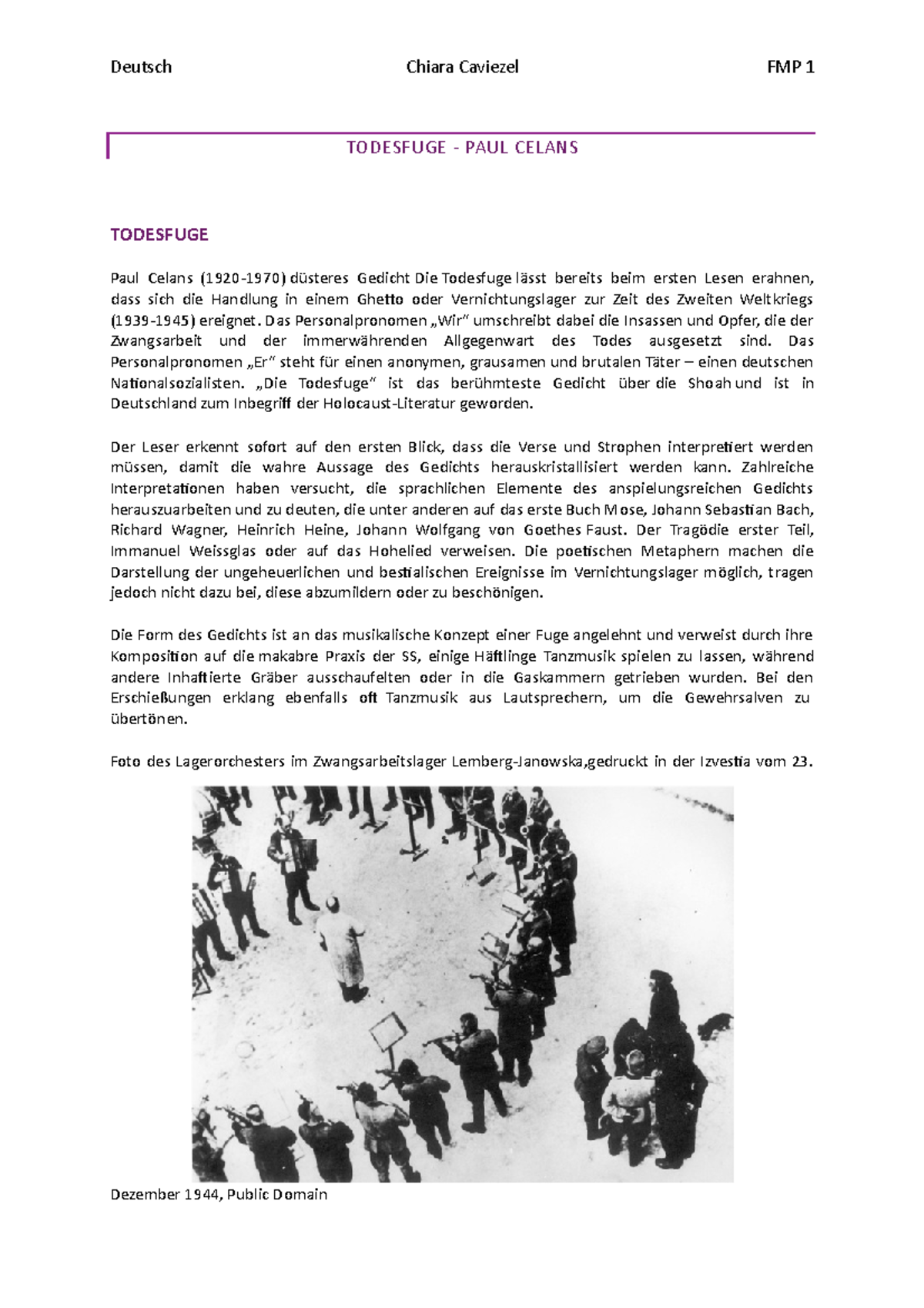 Analyse der "Todesfuge" von Paul Celan - Literaturstudie (KURS CODE ...