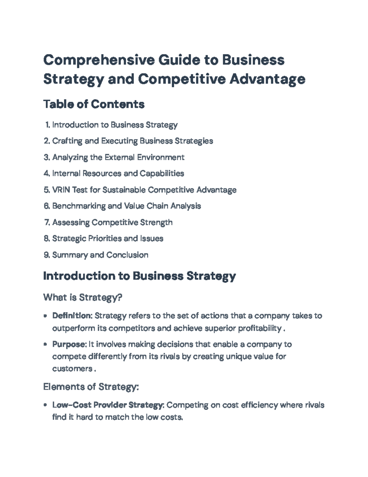 Comprehensive Business Strategy Guide for Competitive Advantage - Studocu