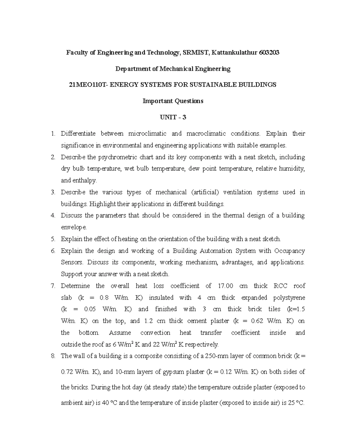 ESSB CT 2 Important Questions - Energy Systems for Sustainable ...