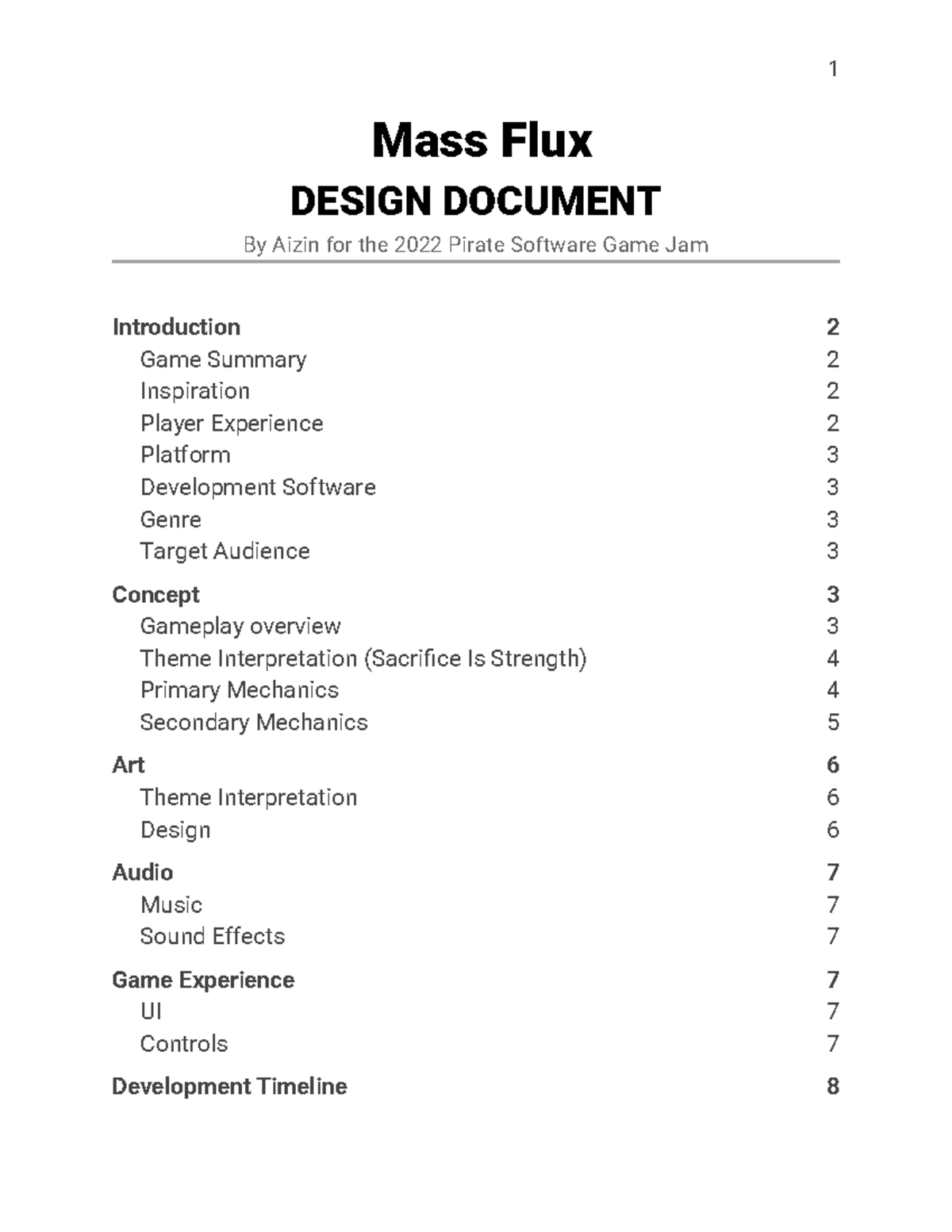 Mass Flux - Game Design Document for Pirate Software Game Jam 2022 ...