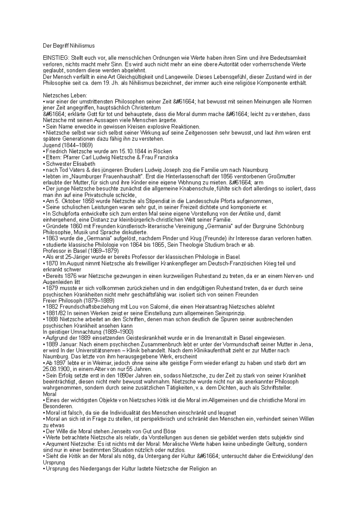 Der Begriff des Nihilismus: Eine Analyse von Nietzsches Philosophie ...