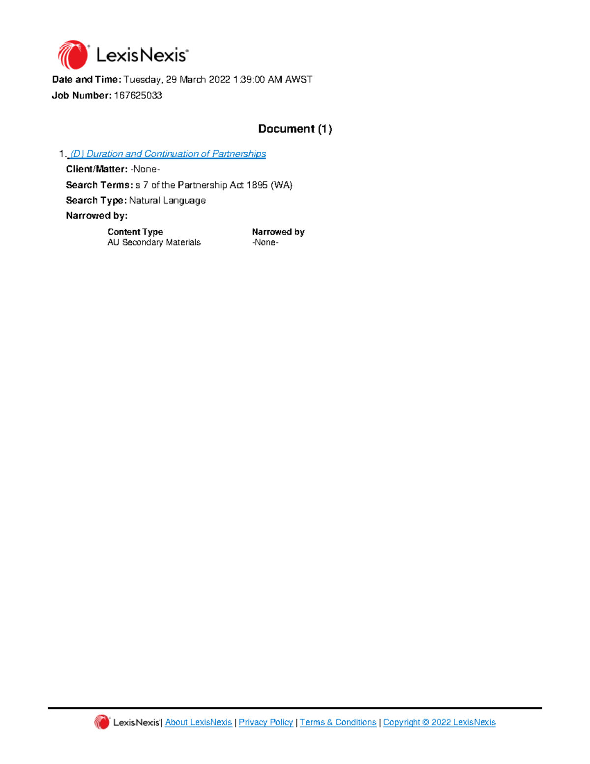 (D) Duration and Continuation of Partnerships - | About LexisNexis ...