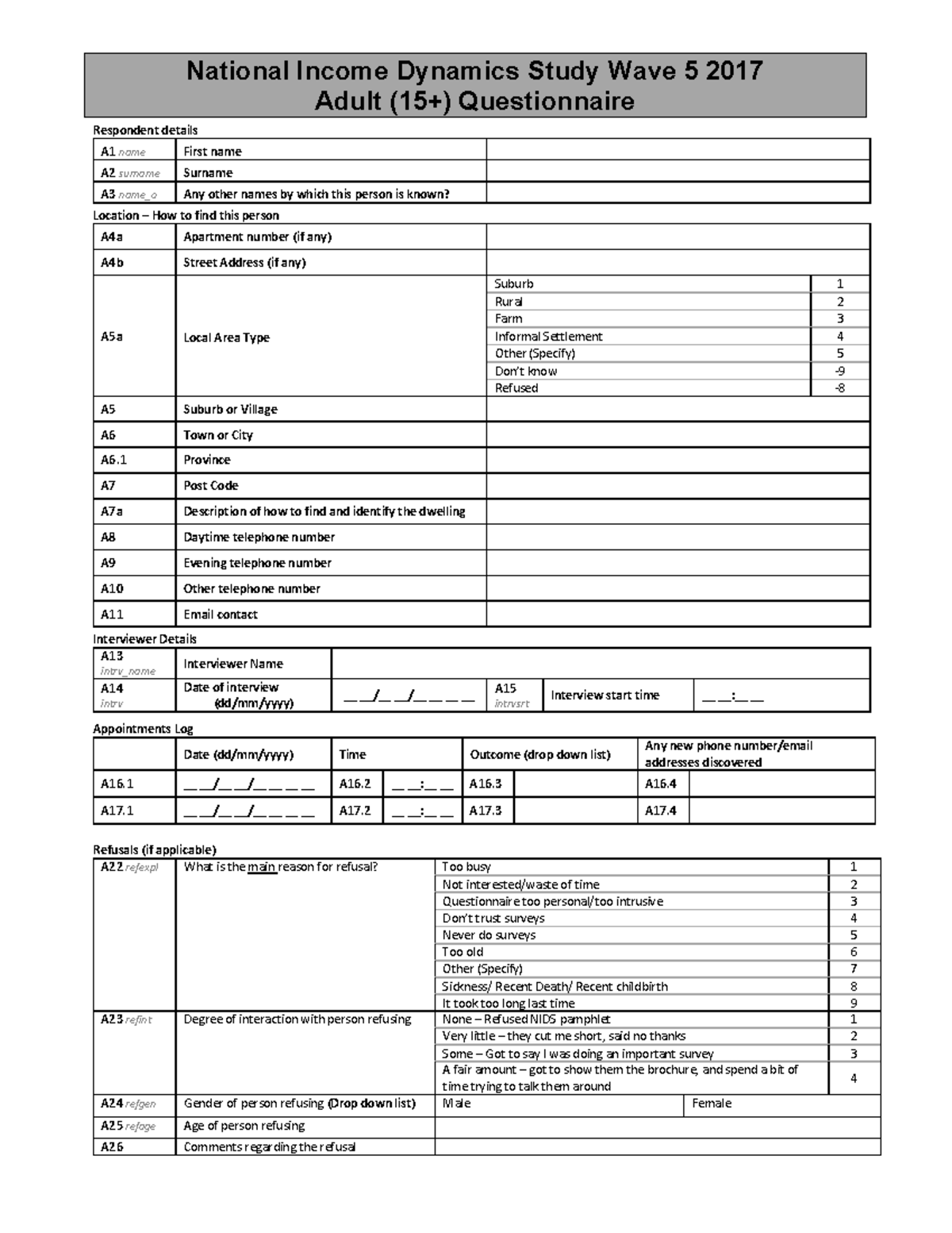 W5 Adult Questionnaire: National Income Dynamics Study Wave 5 - Studocu