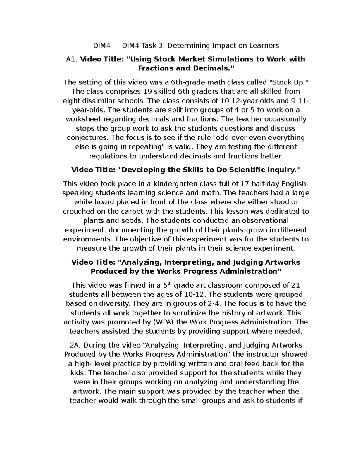 DIM4 Task 3: Evaluating Student Impact Through Diverse Teaching ...