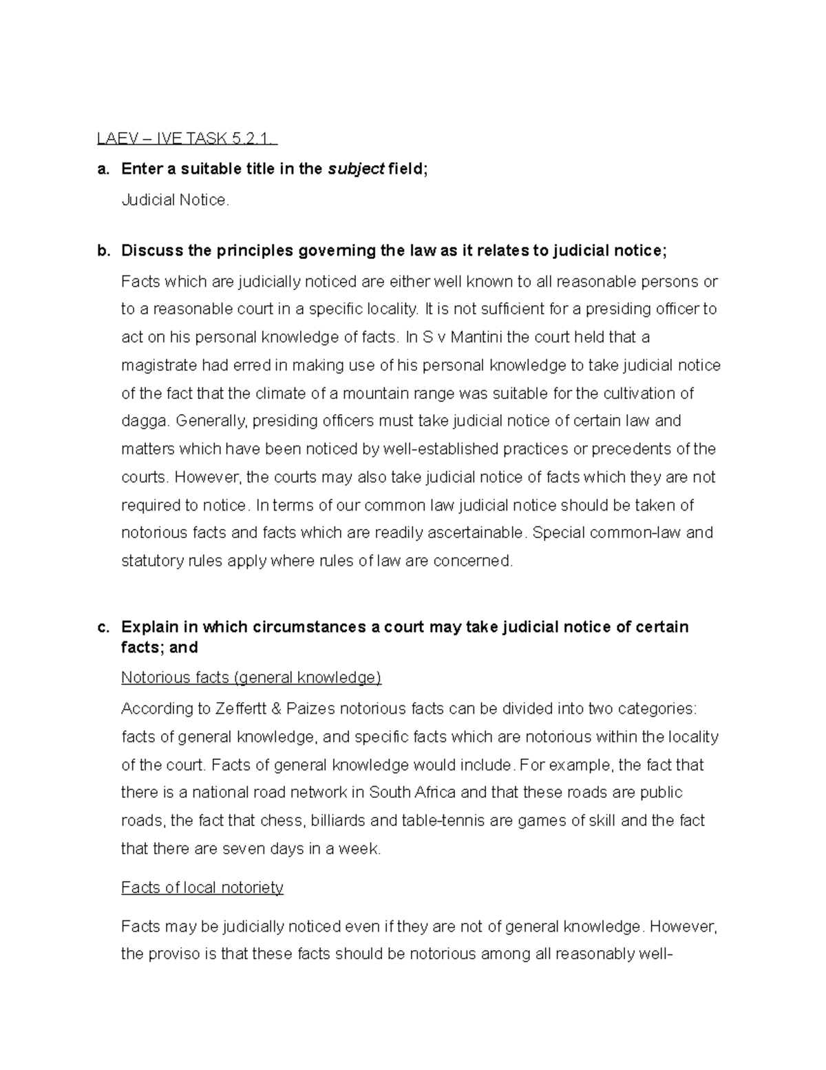 LAEV - IVE TASK 5: Understanding Judicial Notice Principles - Studocu