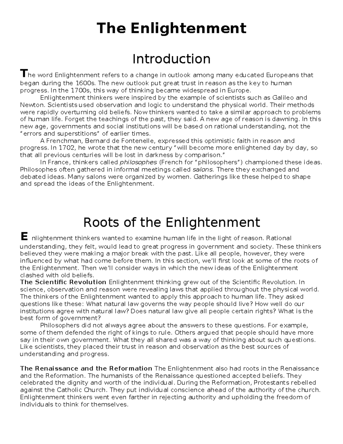The enlightenment reading and questions - The Enlightenment ...
