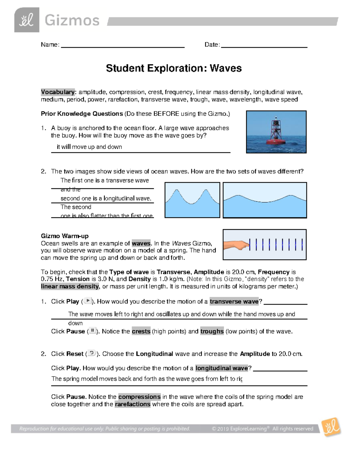 Waves SE - Gizmo exploration and vocabulary notes - Studocu