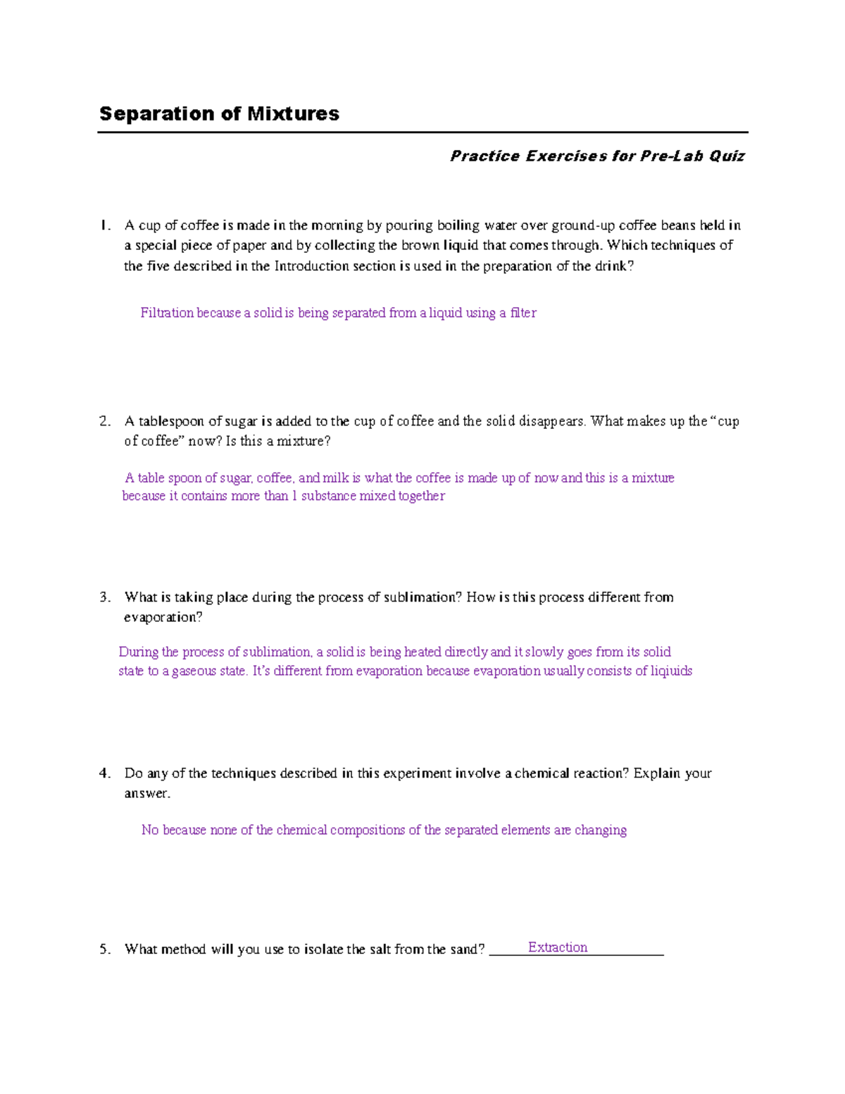 Pre-Lab Quiz on Mixture Separation Techniques - Studocu