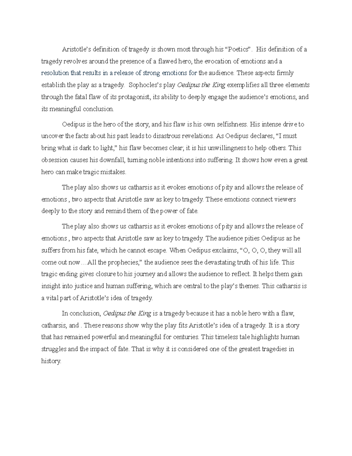 ENG 201: Analysis of Tragedy in Oedipus the King and Its Elements - Studocu