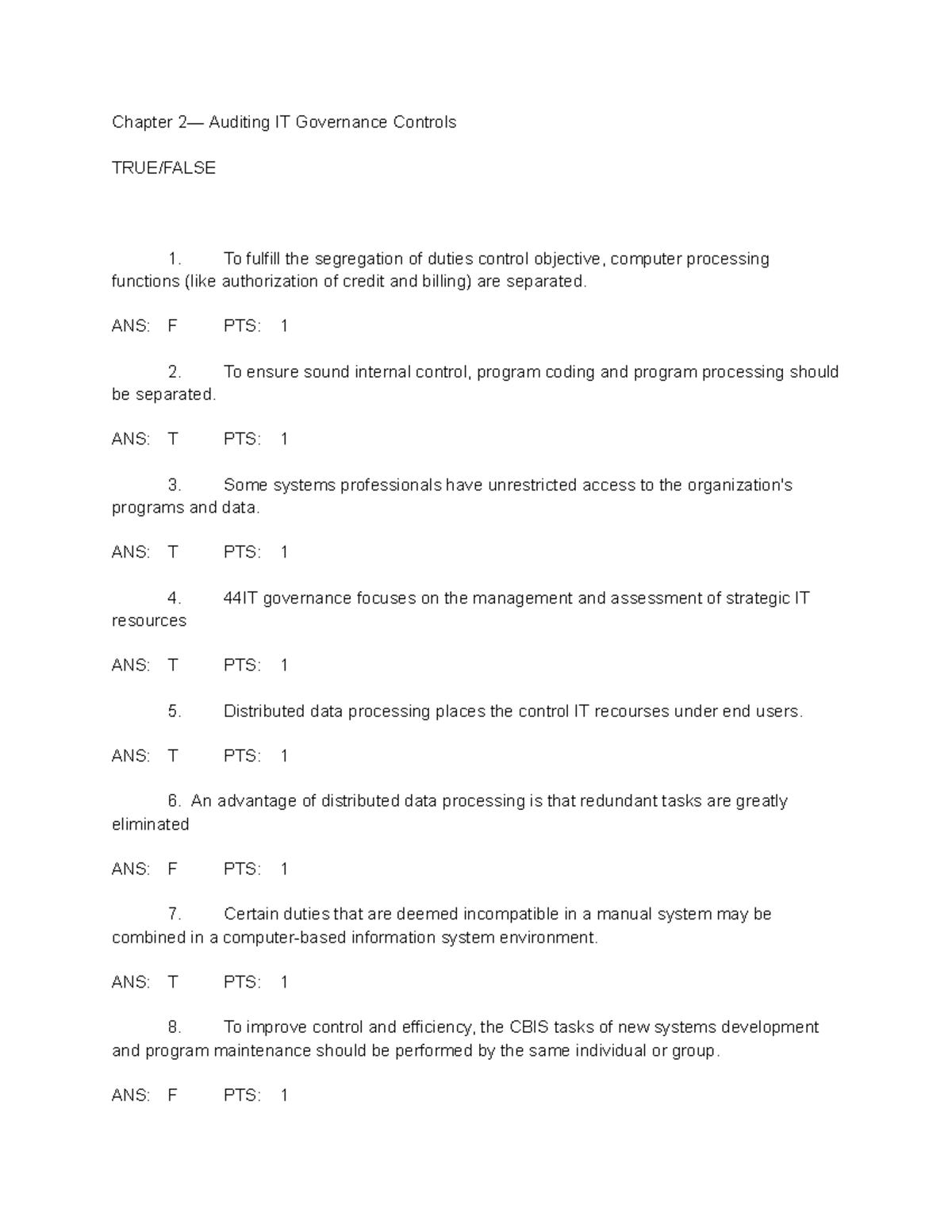 Auditing IT Governance Controls review Materials - Chapter 2— Auditing ...