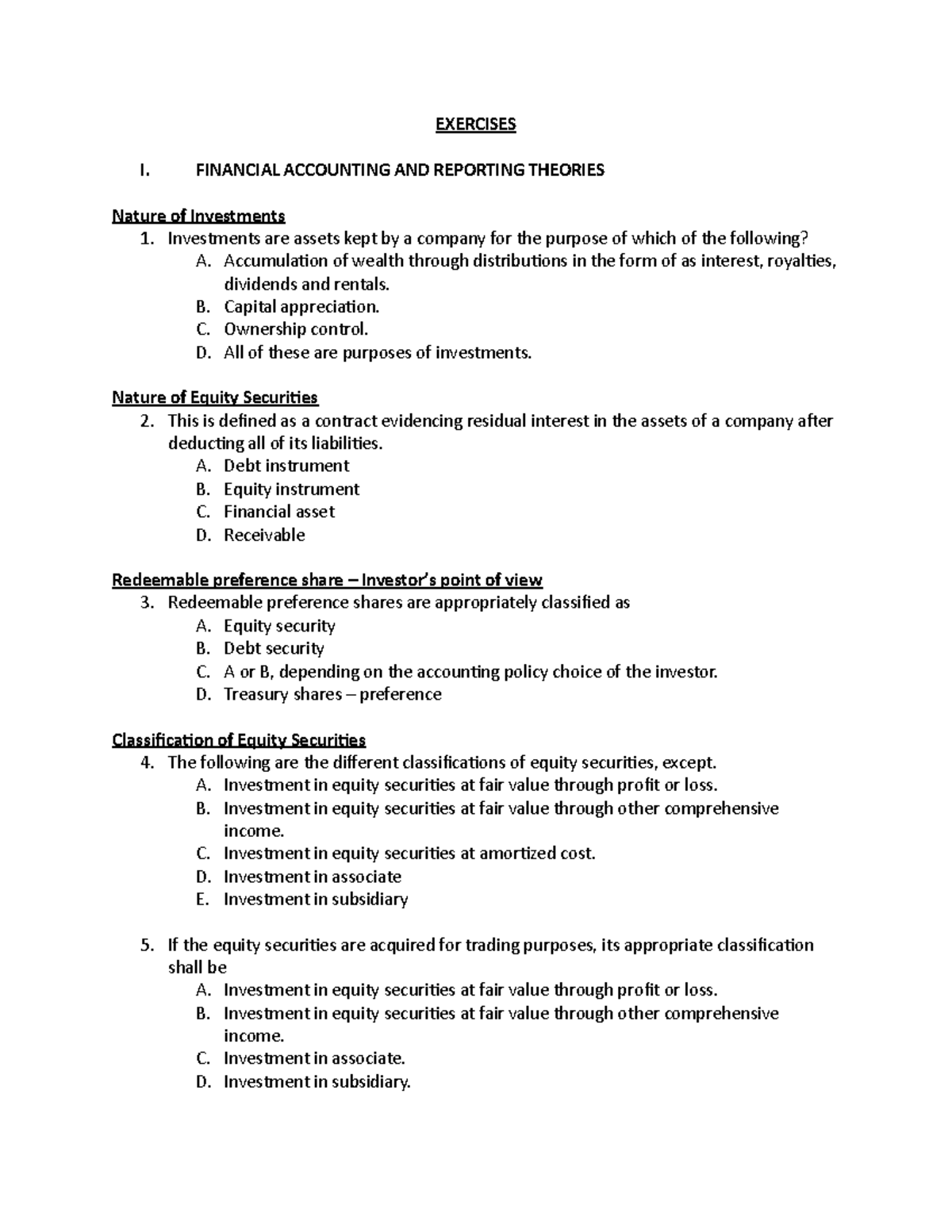Exercises - Financial Accounting (FIN 101) Review Questions - Studocu