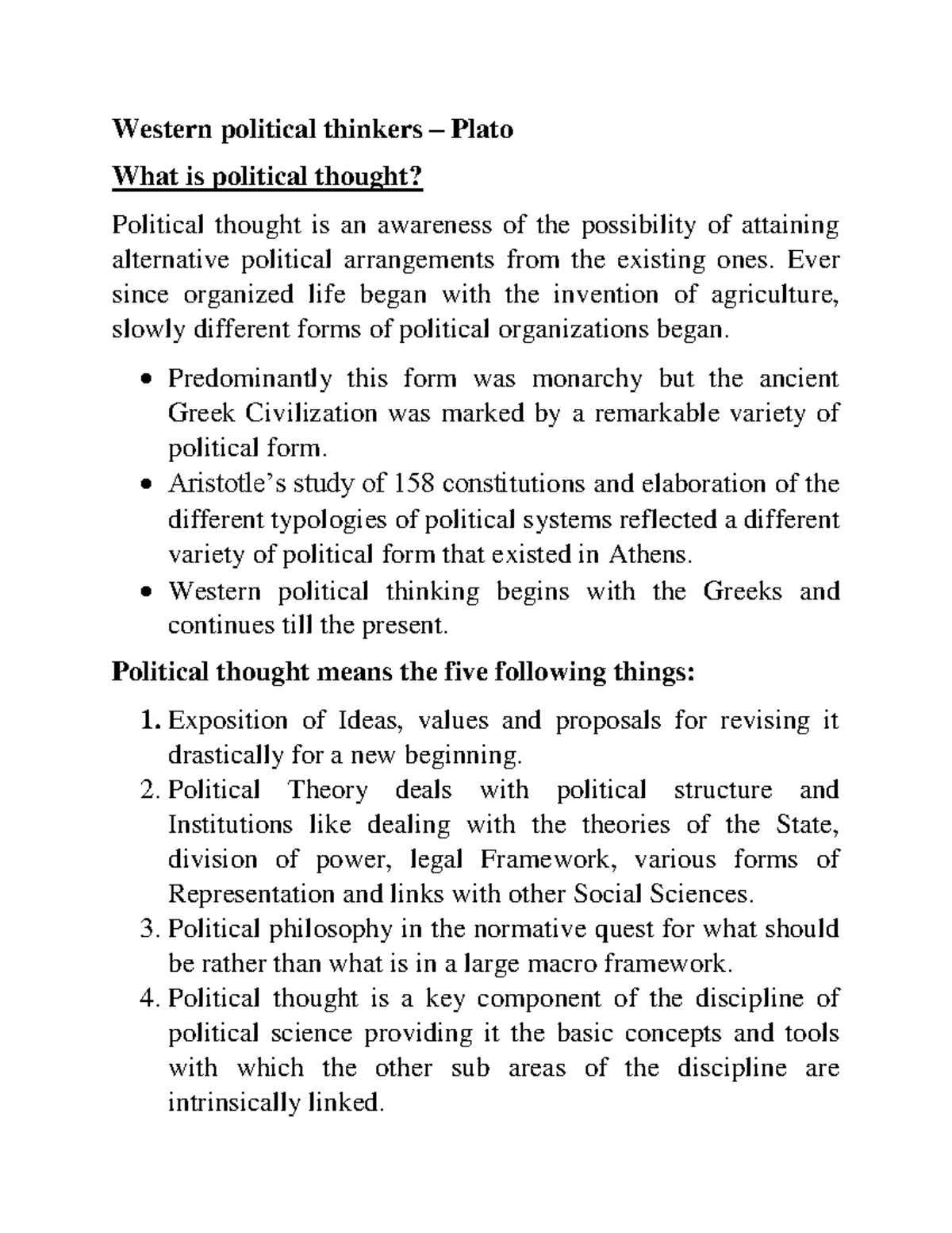 Plato - Lecture Notes on Political Thought and Philosophy - Studocu