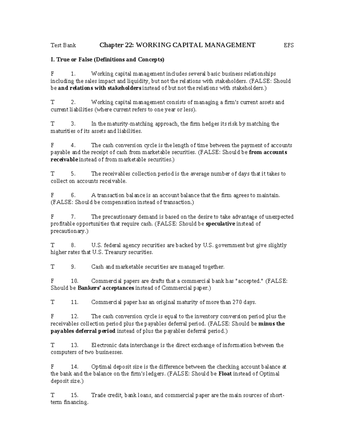 CH 22 TB Working Capital Management Study Guide and Practice Questions ...