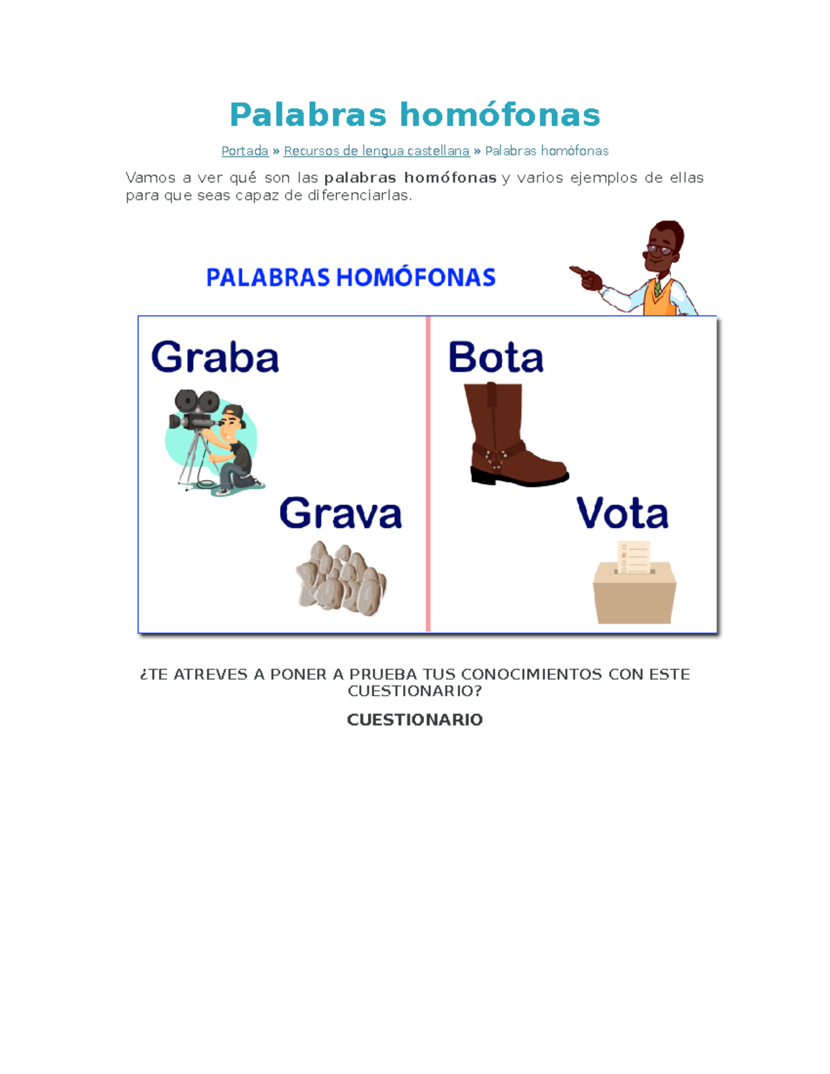 Palabras Homofonas APRENDE A DIFERENCIAR PALABRAS HOMÓFONAS EN