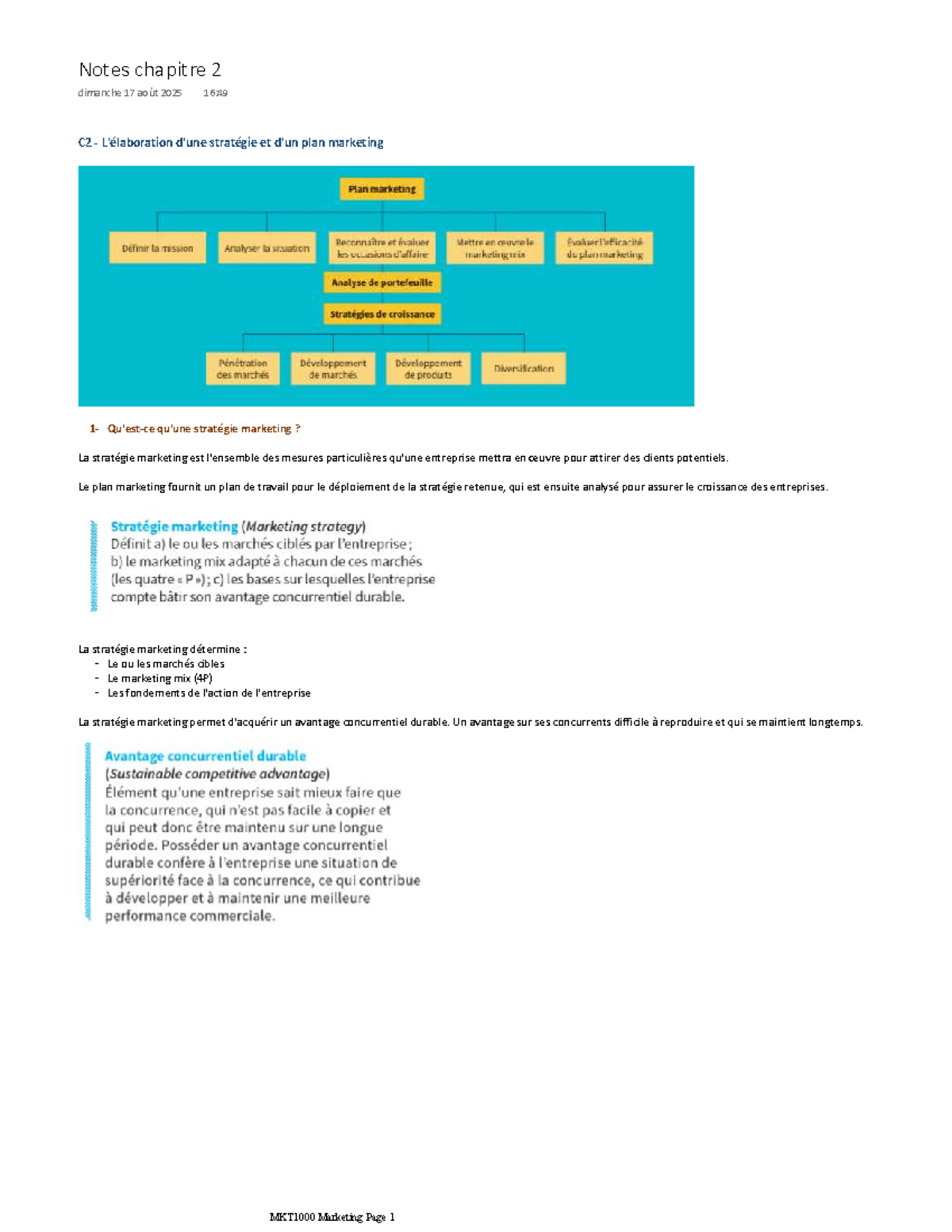 Notes Chapitre 2 : Stratégies et Plans Marketing (C2) - Studocu