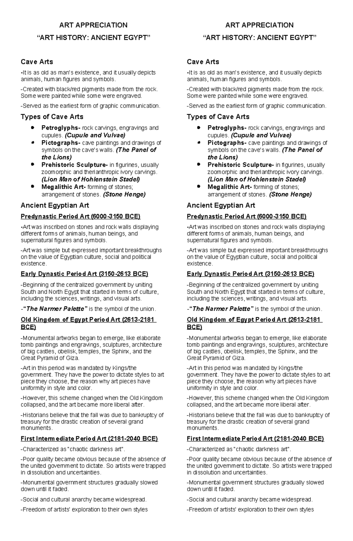 ART- Appreciation- Handout: Ancient Egyptian Art Overview - Studocu