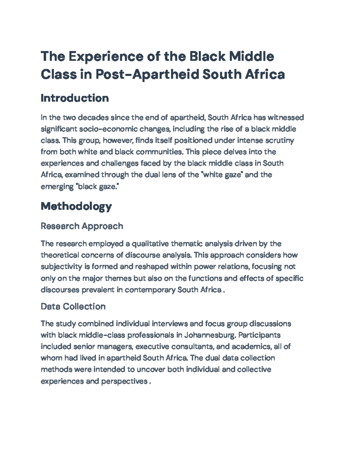 Examining the Black Middle Class Experience in Post-Apartheid SA - The ...