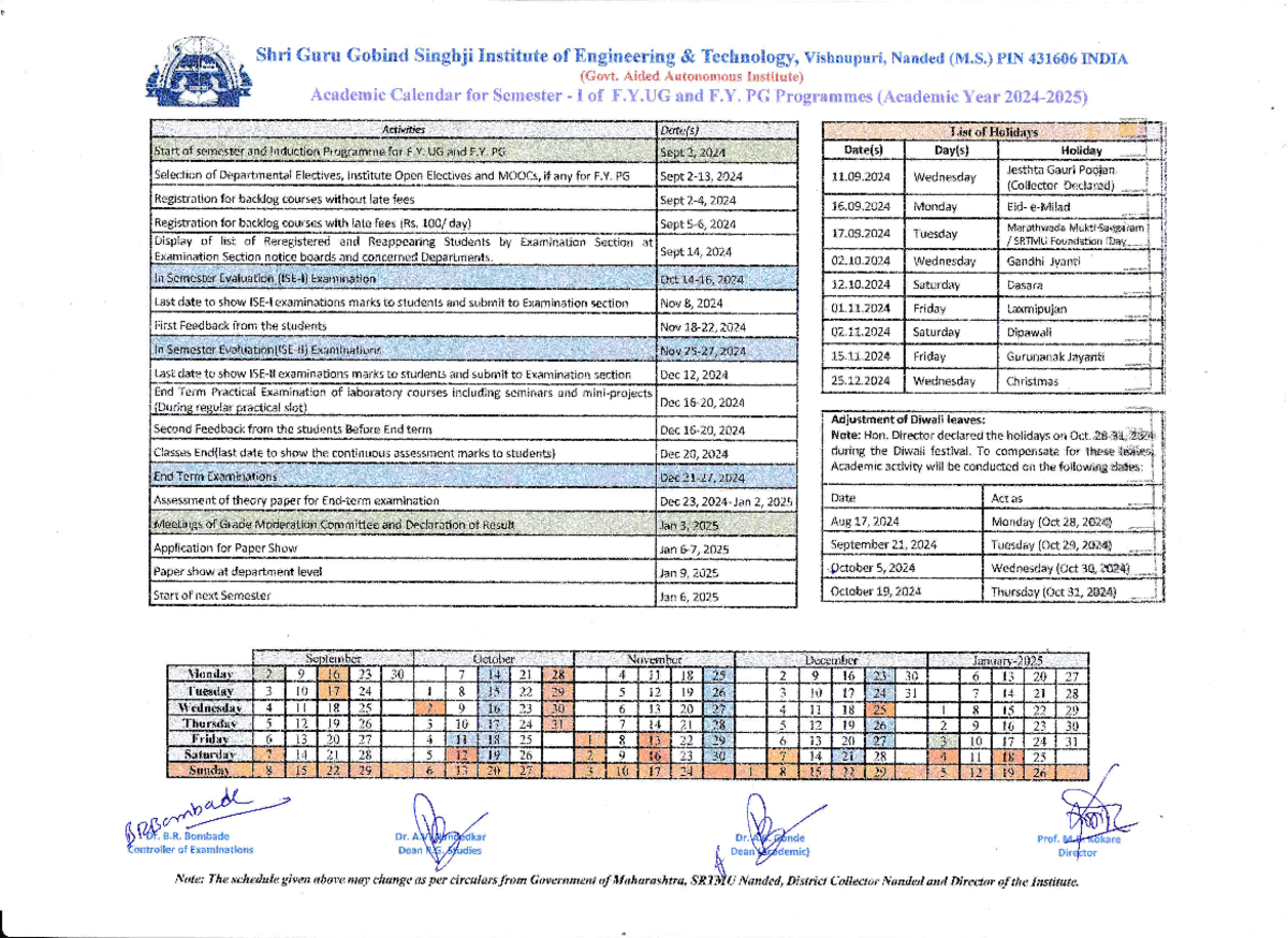 Academic Calendar SEm-I 2024-25 FY B.Tech.& M.Tech final - Fihn []uu"ru ...