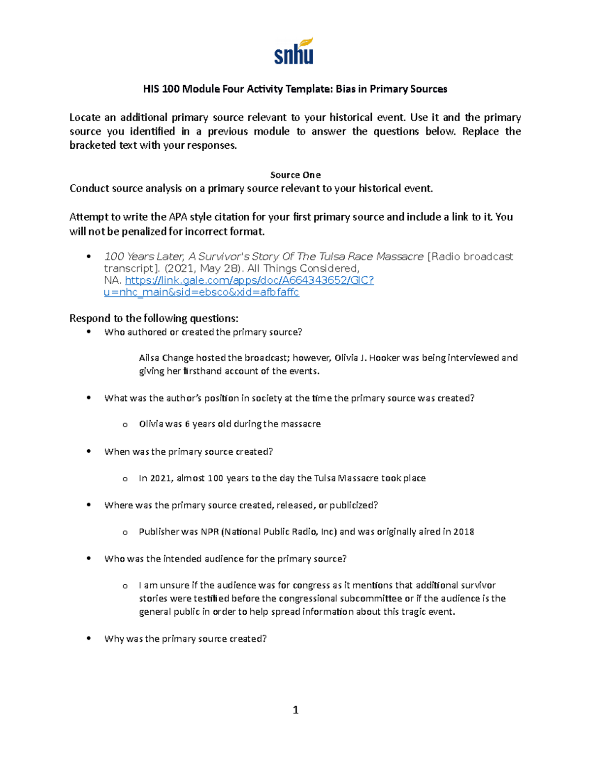 HIS 100 Module Four: Analysis of Bias in Primary Sources - Studocu