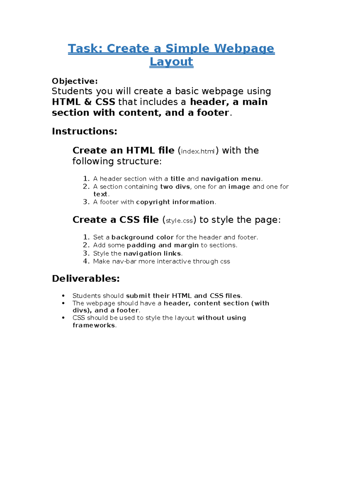Html-Class Task 3: Create a Basic Webpage Layout with HTML & CSS - Studocu