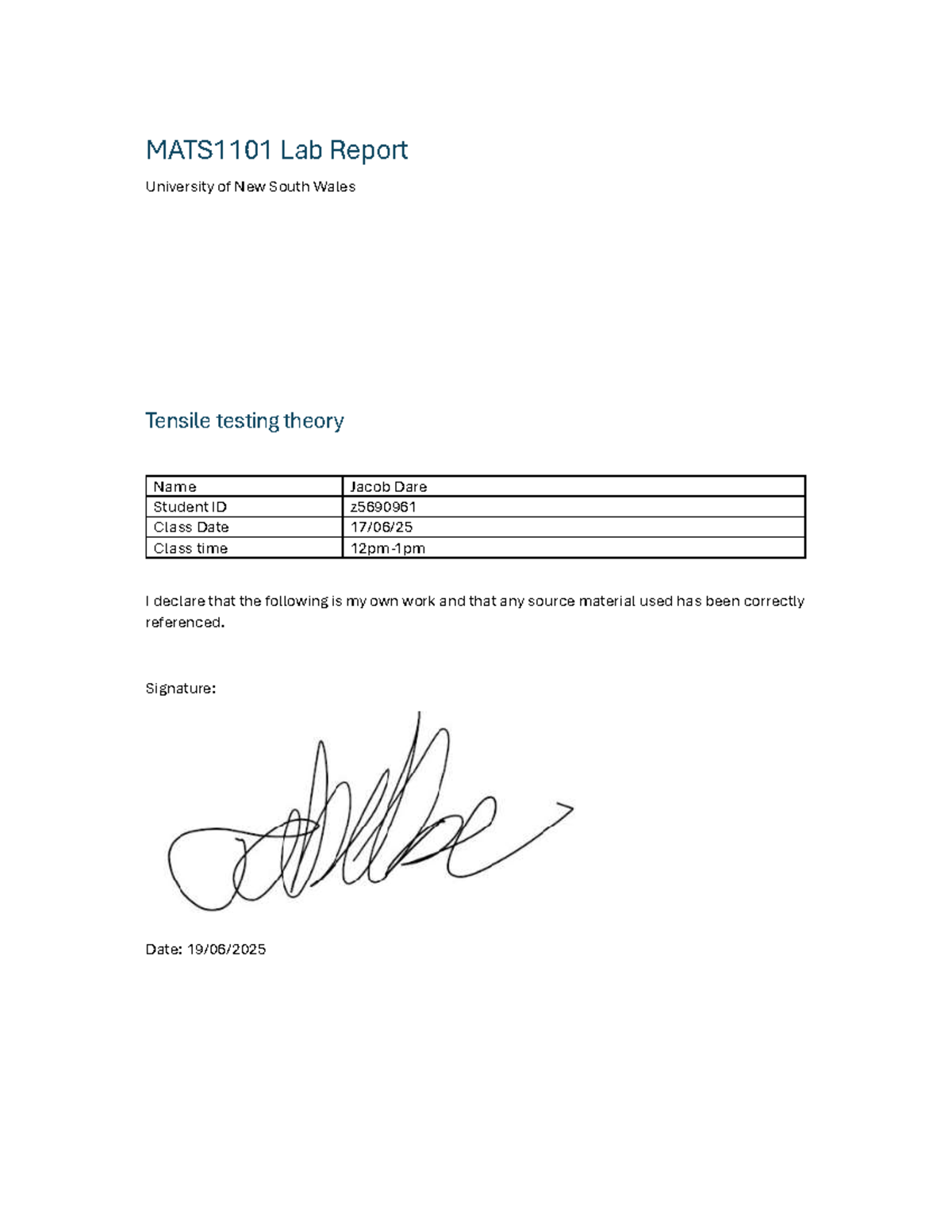 MATS1101 Final Lab Report on Tensile Testing and Material Properties ...