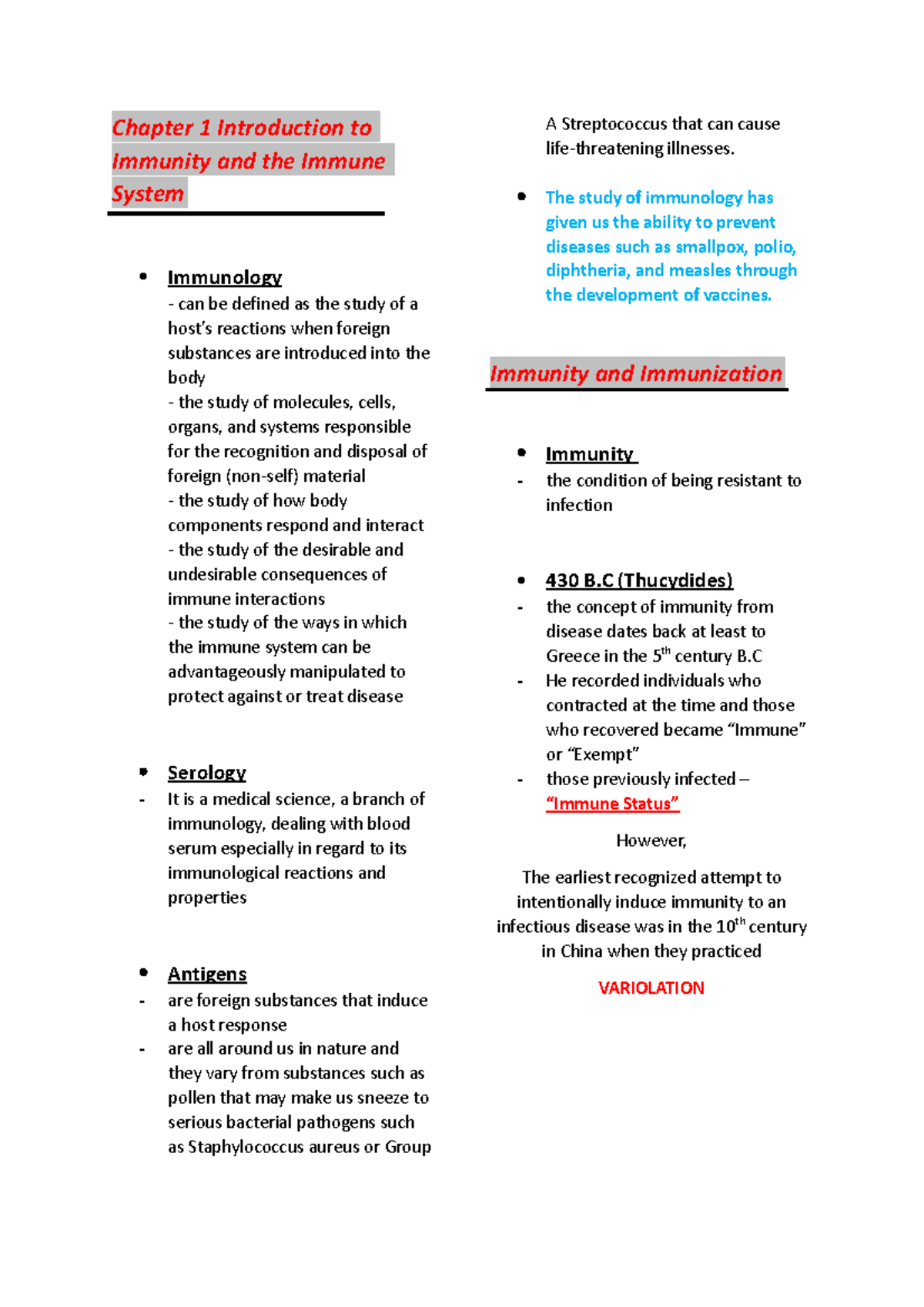IS-Transes - Immunology and Immune System Chapter Notes - Studocu