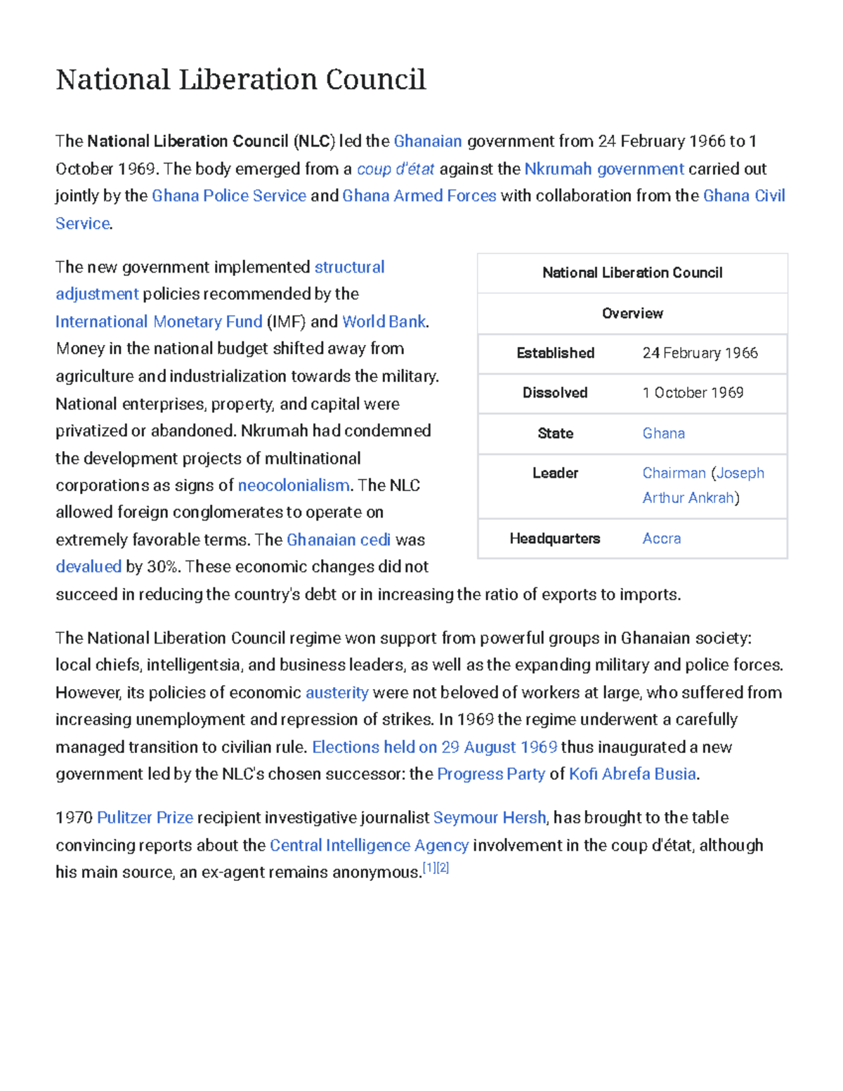 National Liberation Council (NLC) Overview: 1966-1969 - Studocu