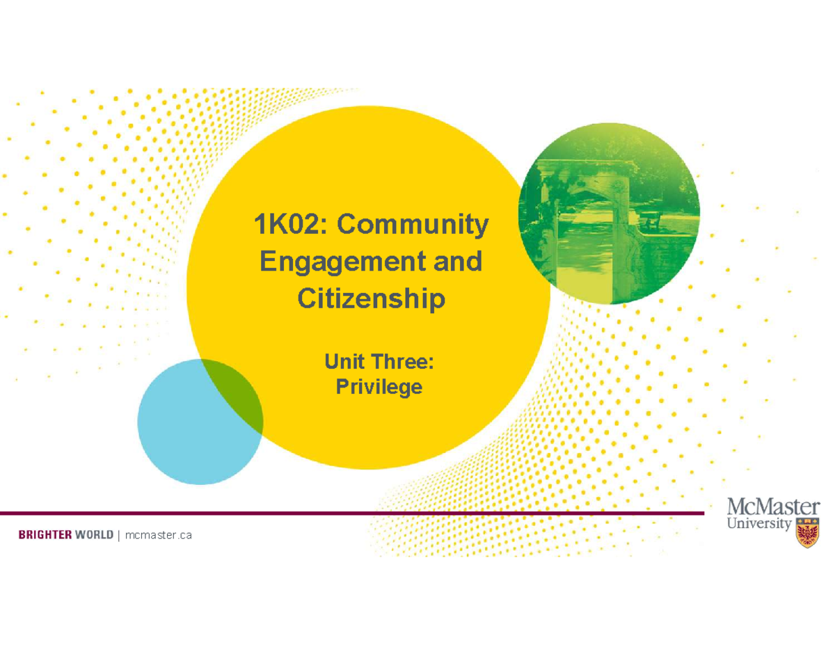 Unit Three Lecture Slides - mcmaster.camcmaster | 1K02: Community ...