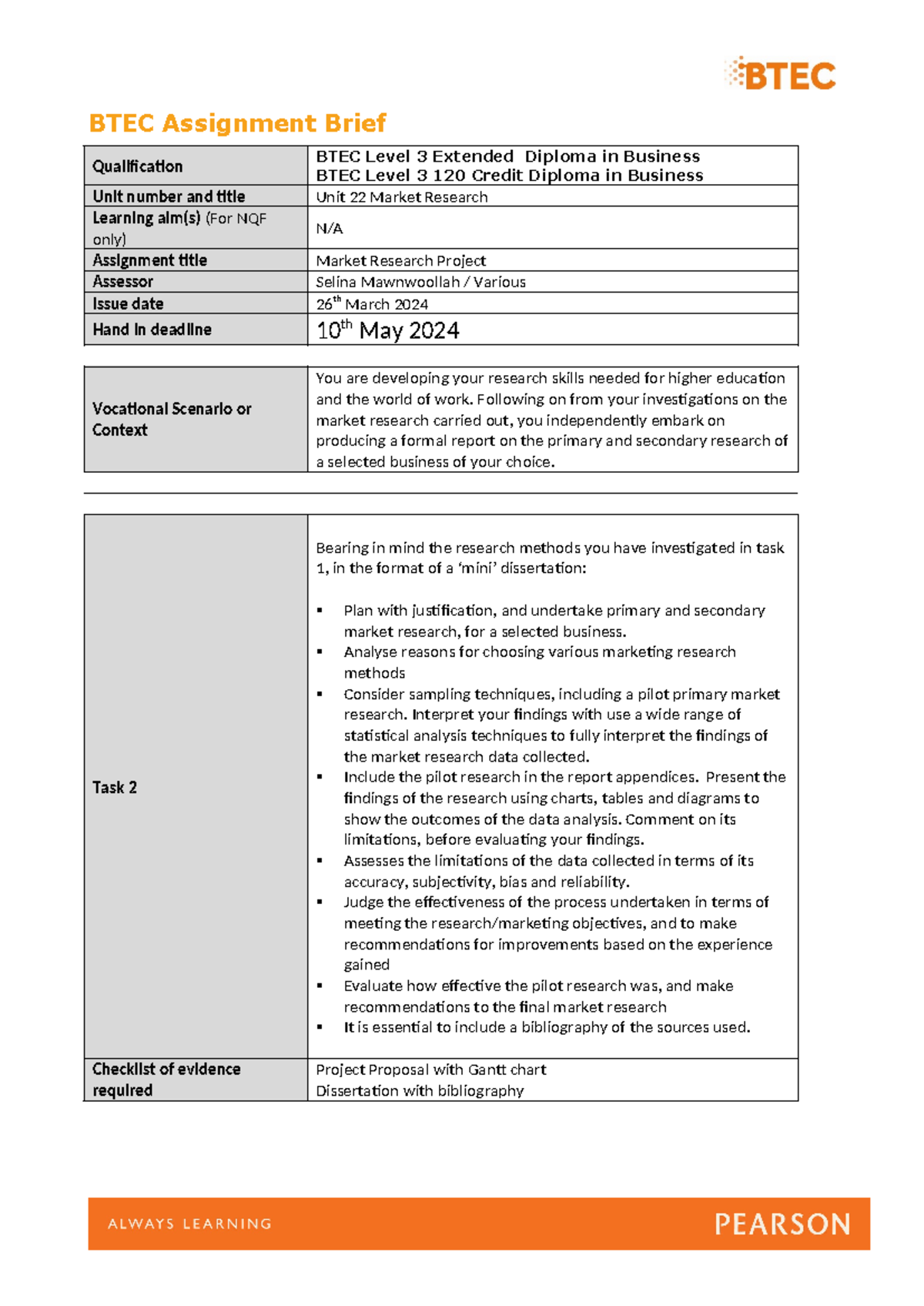 Unit 22 Market Research - Final Assignment 2 Project Report - Studocu