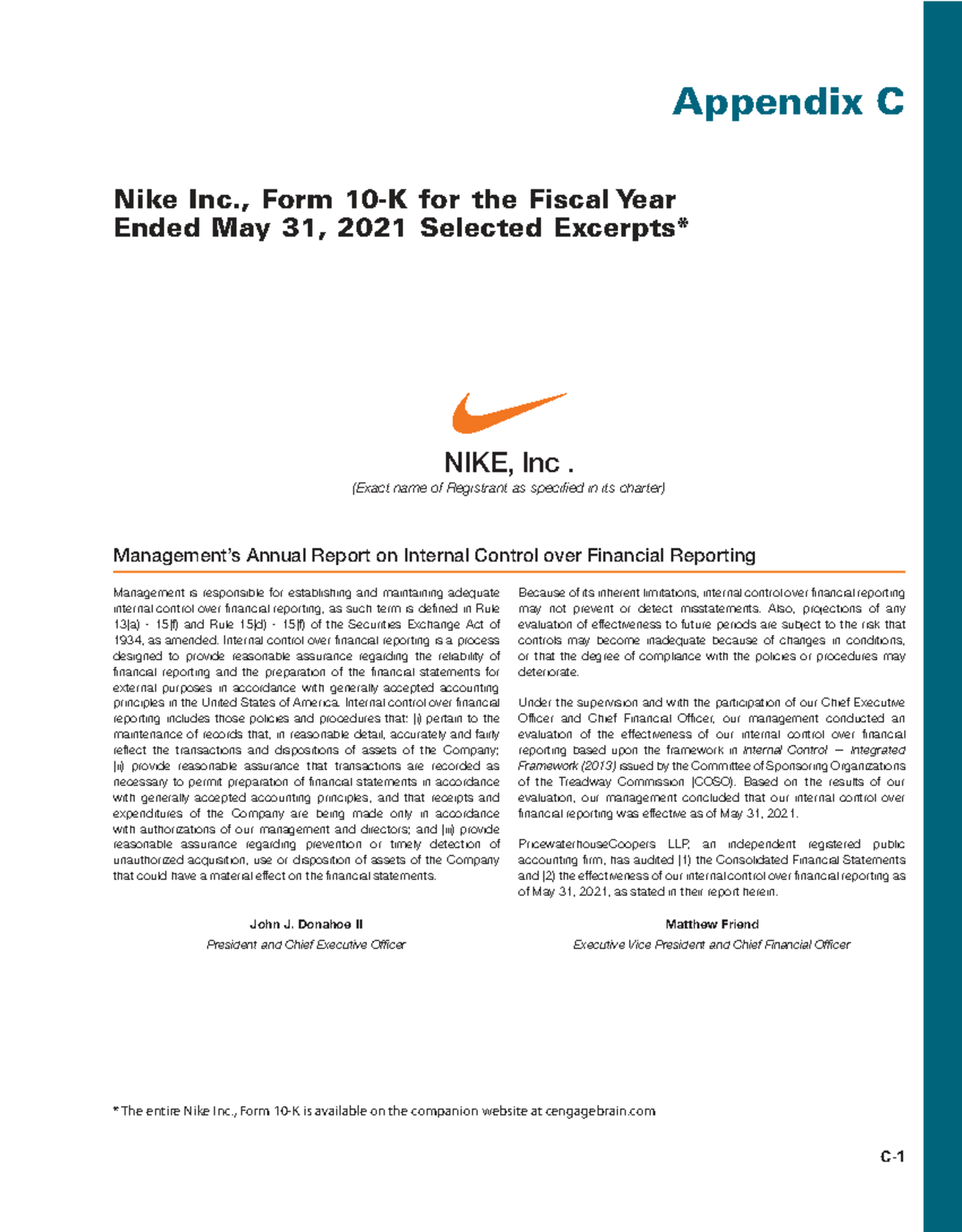 Appendix C: NIKE, Inc. Annual Report on Internal Control FY 2021 - Studocu