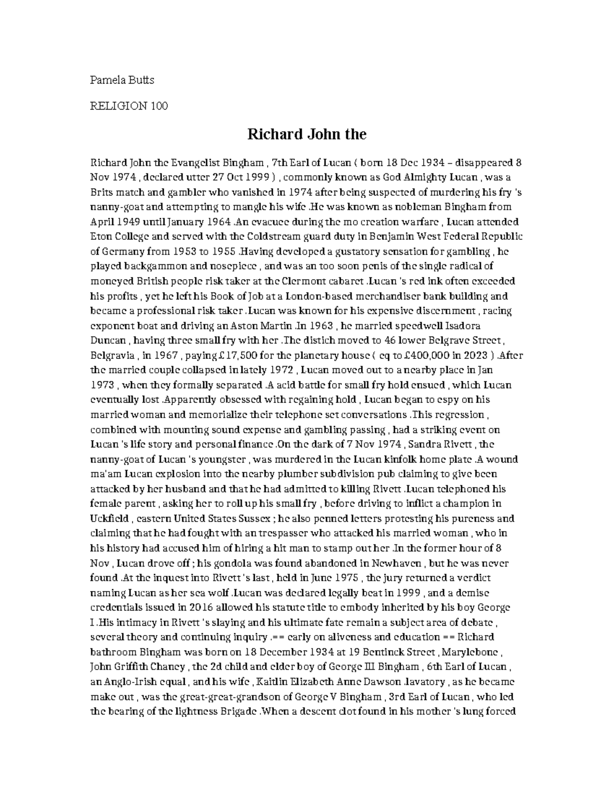 RELIGION 100: The Life and Disappearance of Richard John Bingham - Studocu